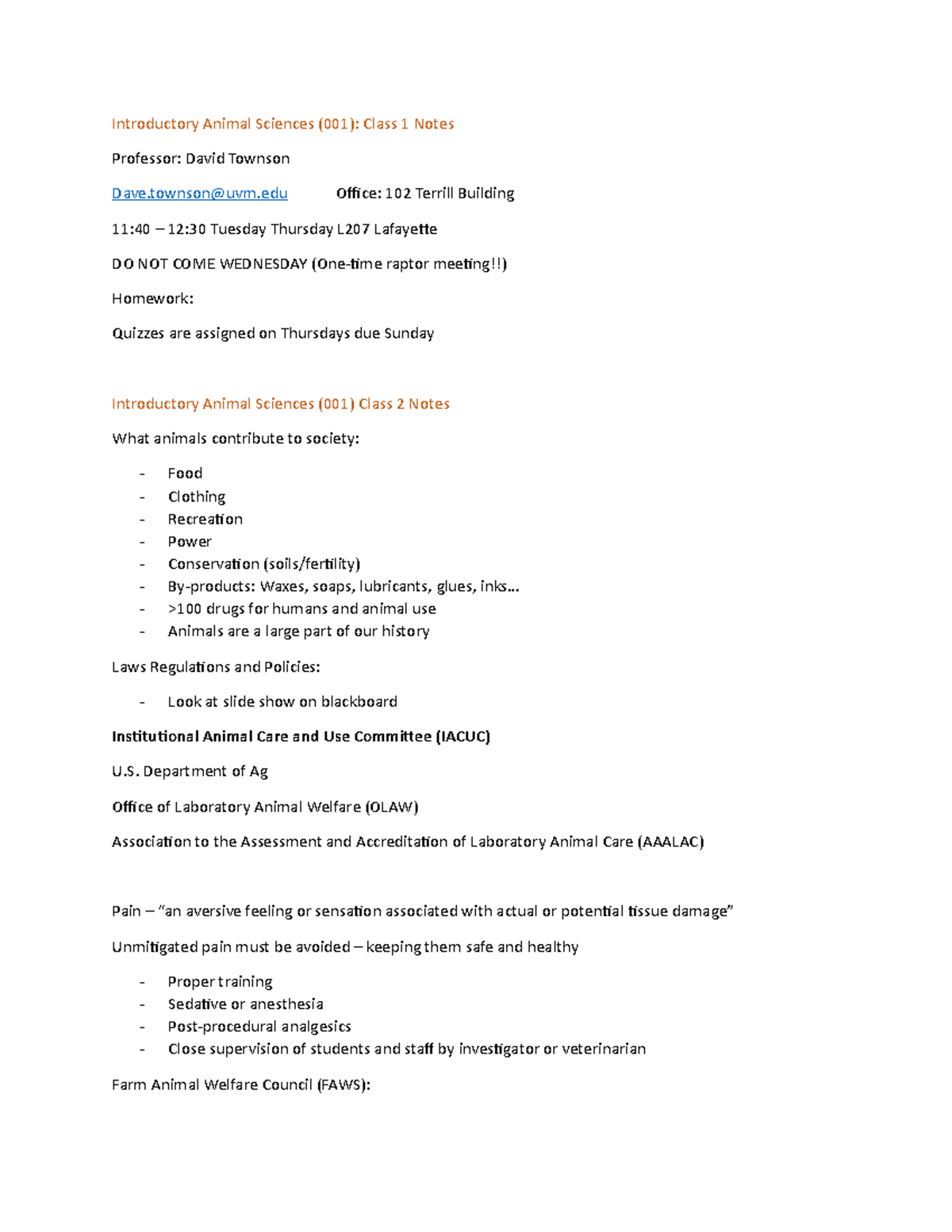 Introductory Animal Sciences Class 1 - Introductory Animal Sciences ...