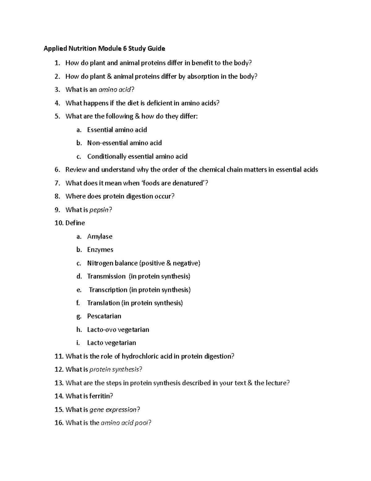 AN Module 6 Study Guide - Applied Nutrition Module 6 Study Guide 1. How ...
