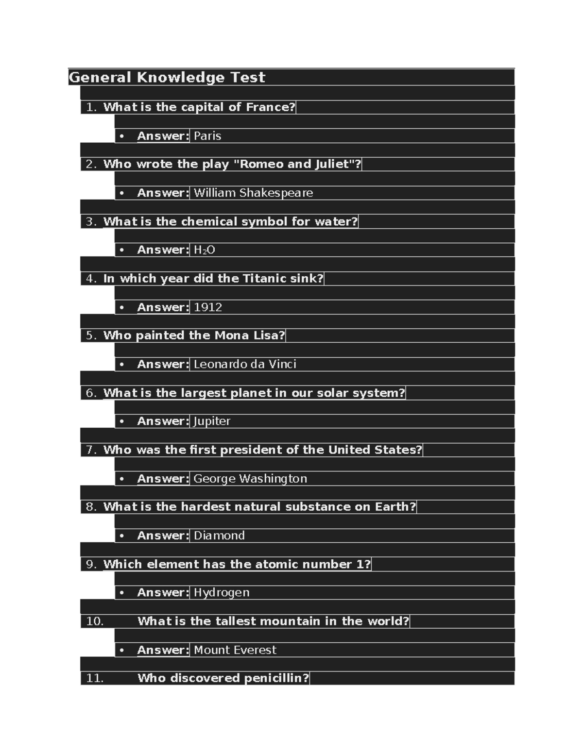 General Knowledge Test - What is the capital of France? Answer: Paris 2 ...