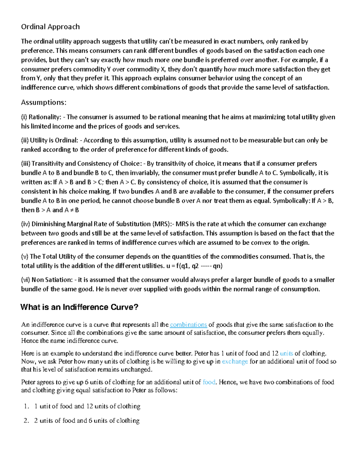 Ordinal Approach part1 - Ordinal Approach The ordinal utility approach ...