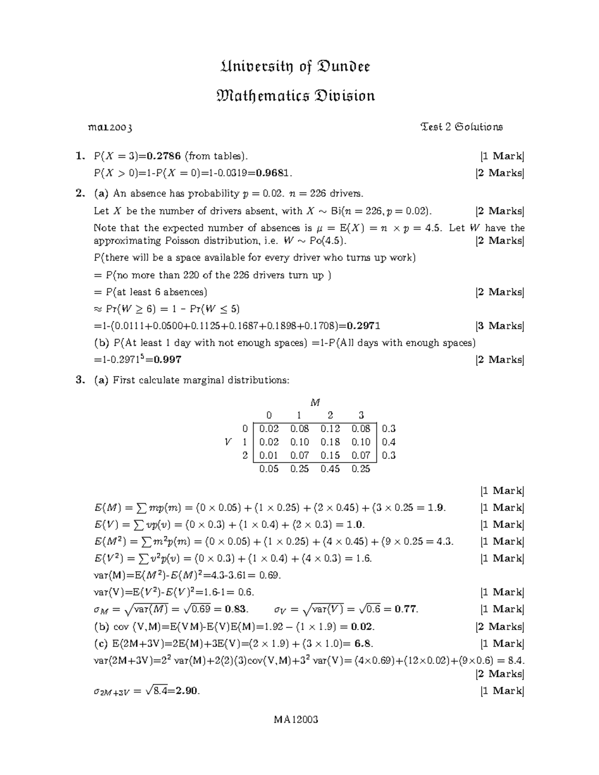 Test 2 2016 answers - University of Dundee Mathematics Division Test 2 ...