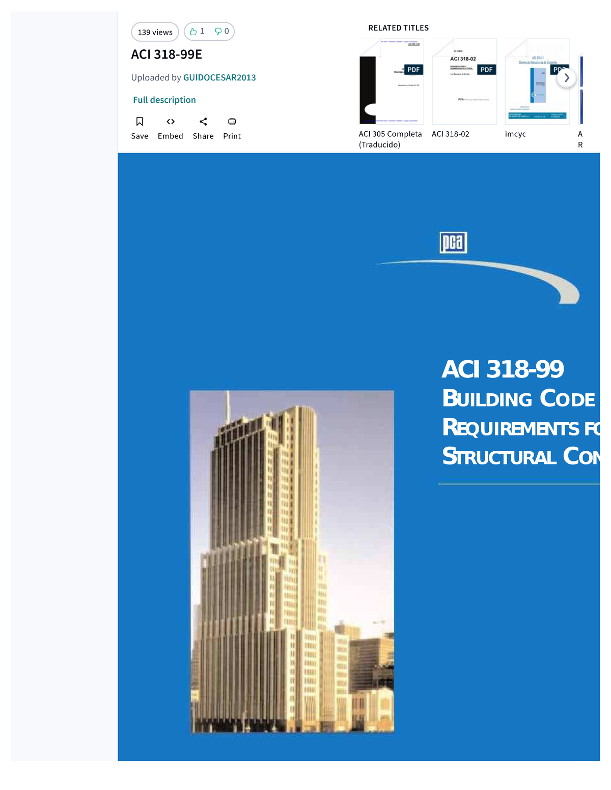 ACI 318-99 NORMATIVA - ACI 318-99E Uploaded by GUIDOCESAR Full ...