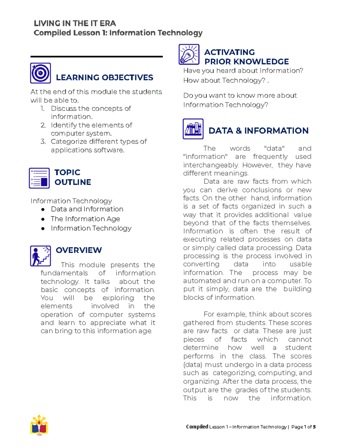 Compiled-Lesson-01 -Information-Technology - LEARNING OBJECTIVES At the ...