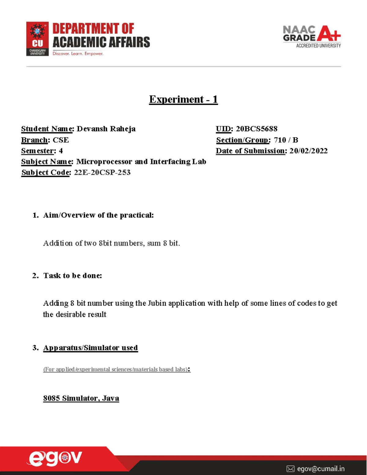 MPI Exp 1 - MPI Exp 1 - Experiment - 1 Student Name: Devansh Raheja UID: 20BCS Branch: CSE - Studocu