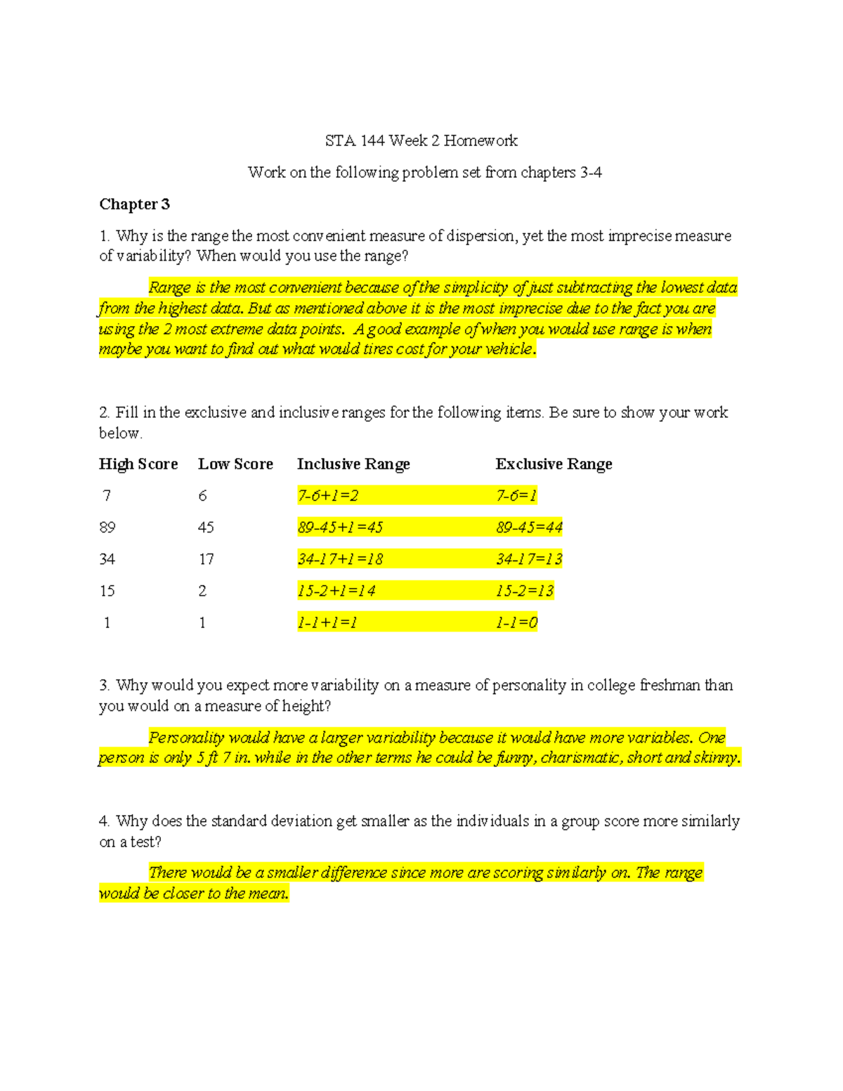 STA 144 Week 2 Homework 2024 - STA 144 Week 2 Homework Work on the following problem set from ...