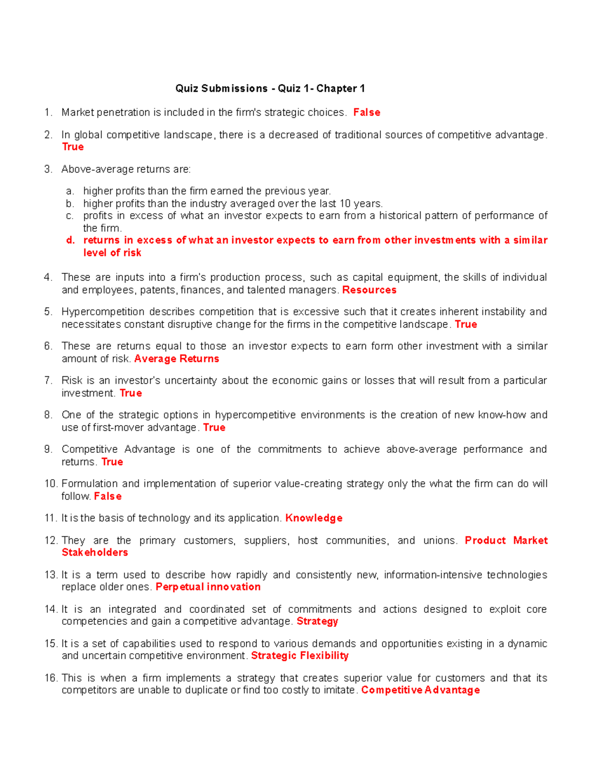 BM CORE 2 Quiz Answers - Quiz Submissions - Quiz 1- Chapter 1 Market penetration is included in ...