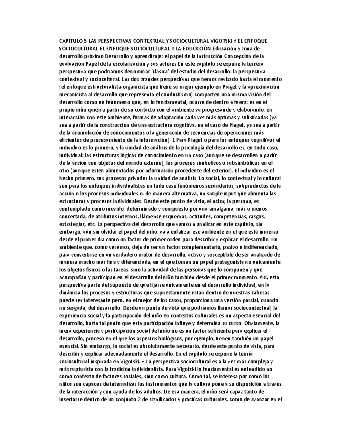 Psicología del desarrollo y el aprendizaje 1 Capitulo 5 - CAPITULO 5 LAS PERSPECTIVAS CONTEXTUAL ...