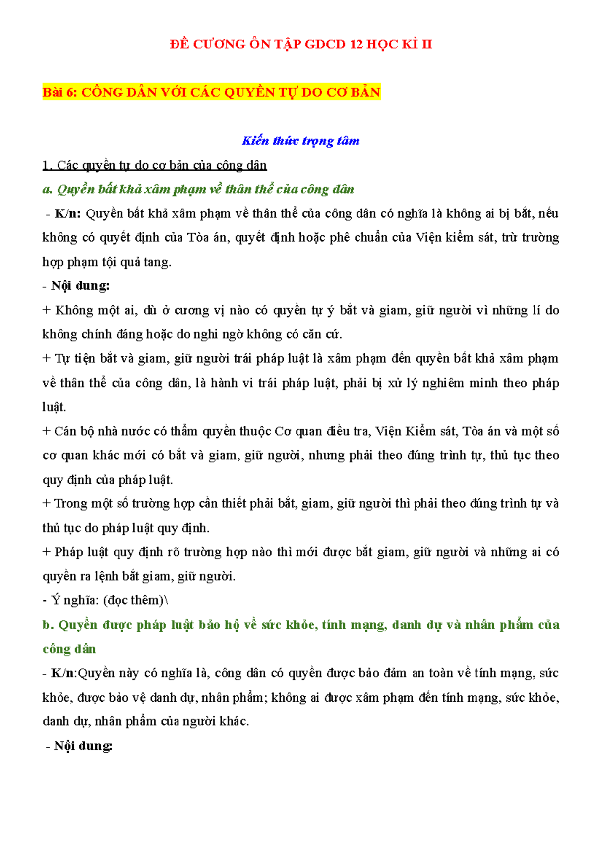 Ôn tập HK II - fdee - ĐỀ CƯƠNG ÔN TẬP GDCD 12 HỌC KÌ II Bài 6: CÔNG DÂN ...