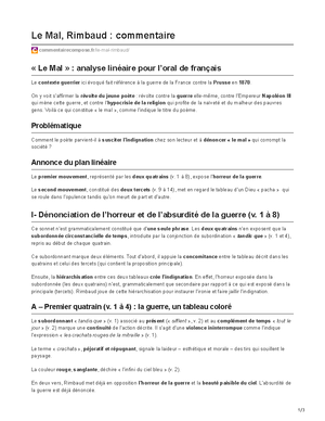 Le mal Arthur Rimbaud analyse linéaire - Le mal Intro : Arthur Rimbaud ...
