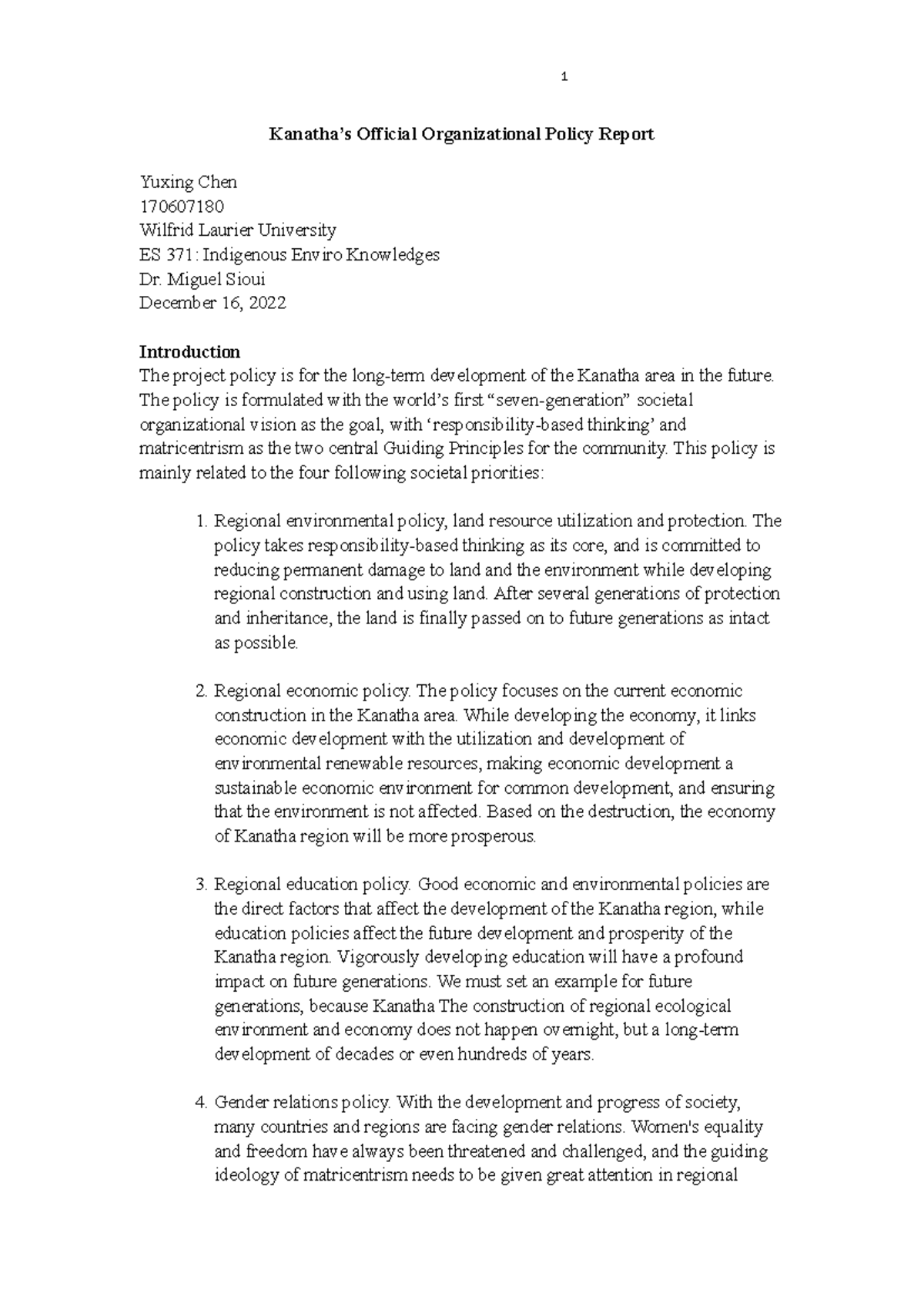 ES 371 take home exame - Kanatha’s Official Organizational Policy ...