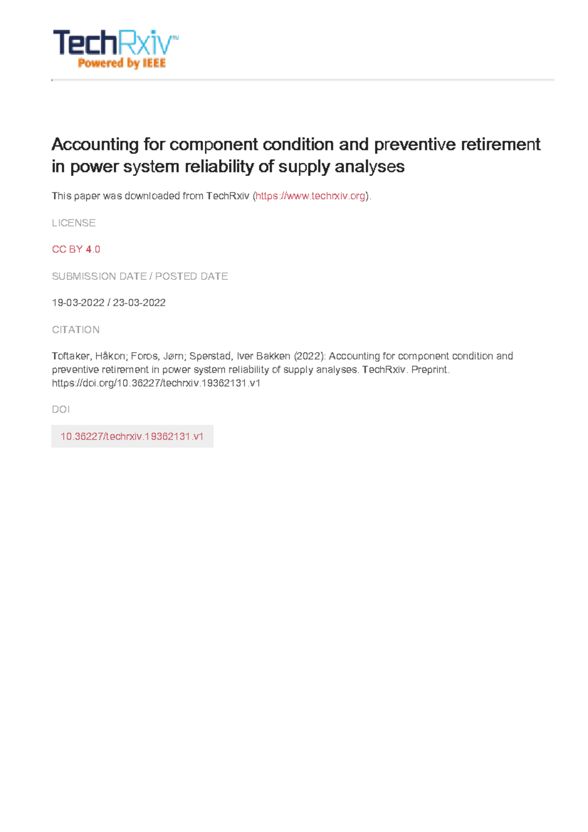 Toftaker-Foros-Sperstad Accounting for component condition - preprint 2022-03-07 - Accounting ...