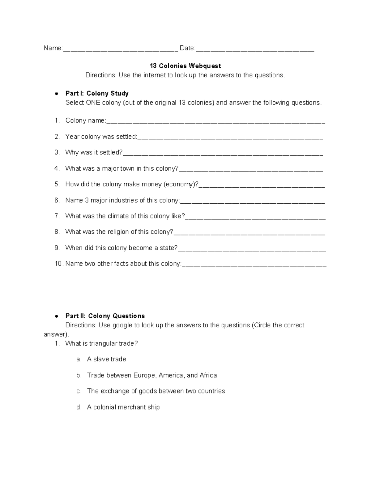 Dania Valeria Flores - 13Colony Webquest Greatfor Sub Plans-1 - Name