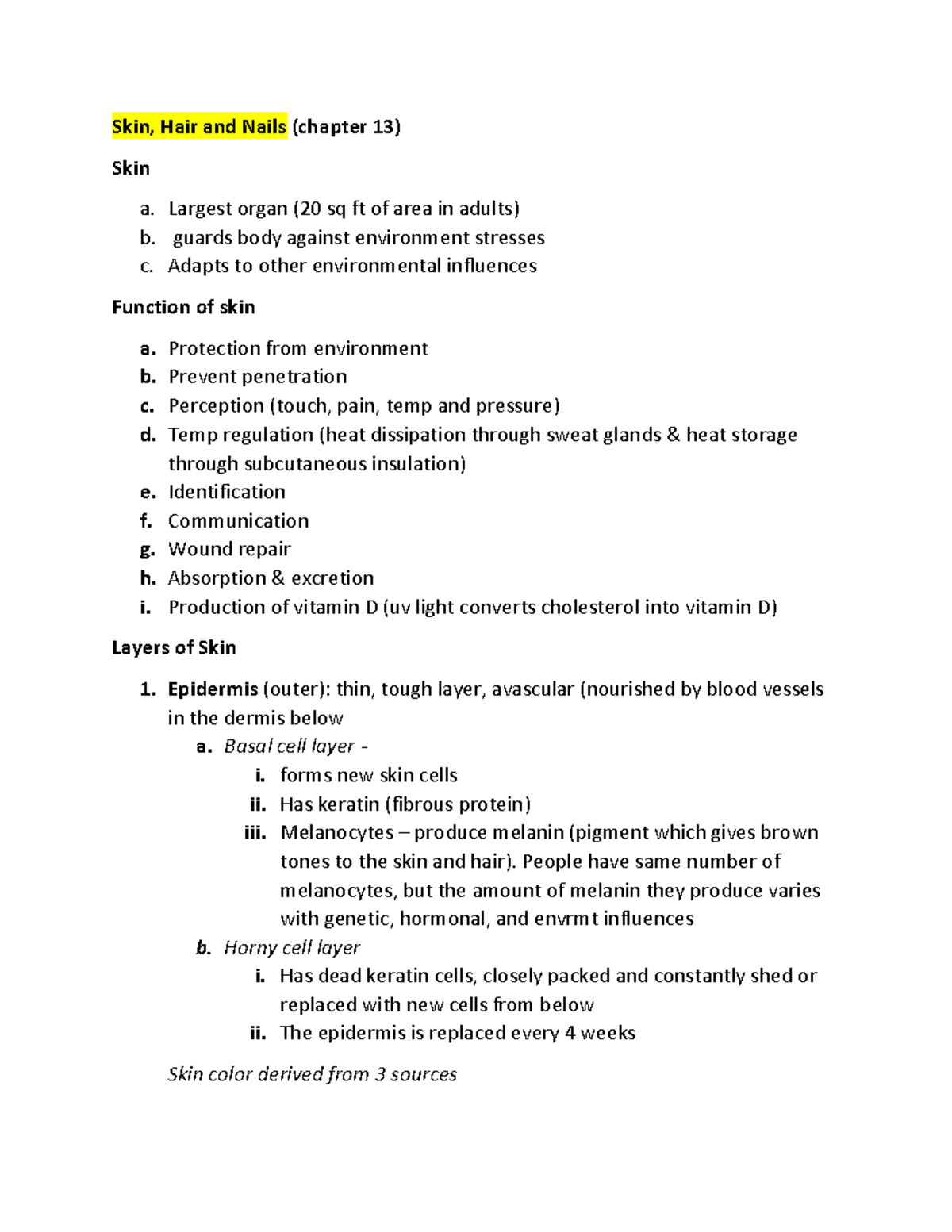 Skin, Hair and Nails - Nursing 212 Health assessment. Combination of ...