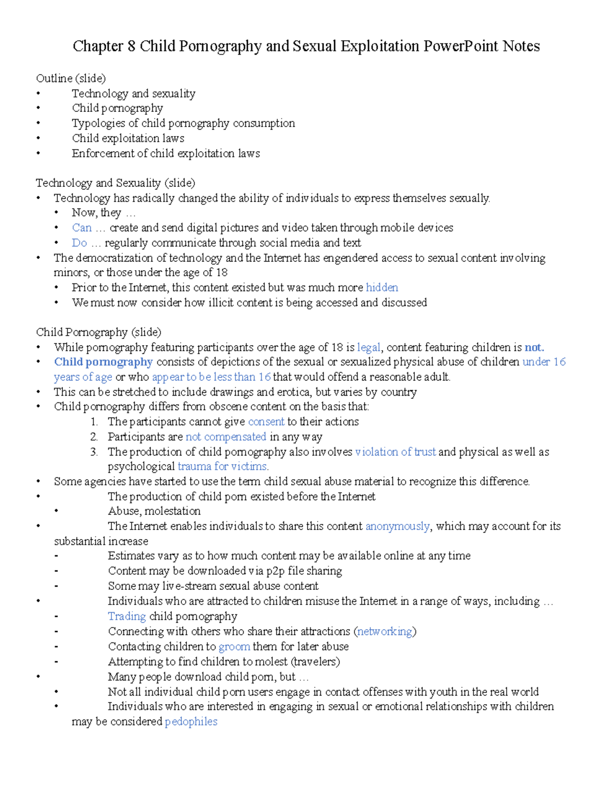 Chapter 8 Power Point Notes - Chapter 8 Child Pornography and Sexual ...