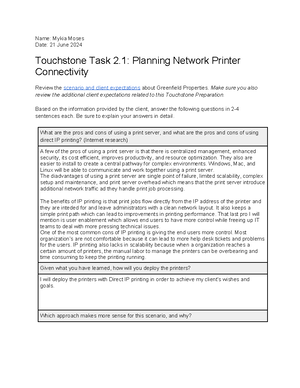 [Solved] The Touchstone Tasks in this course will help you prepare for the - Introduction to ...