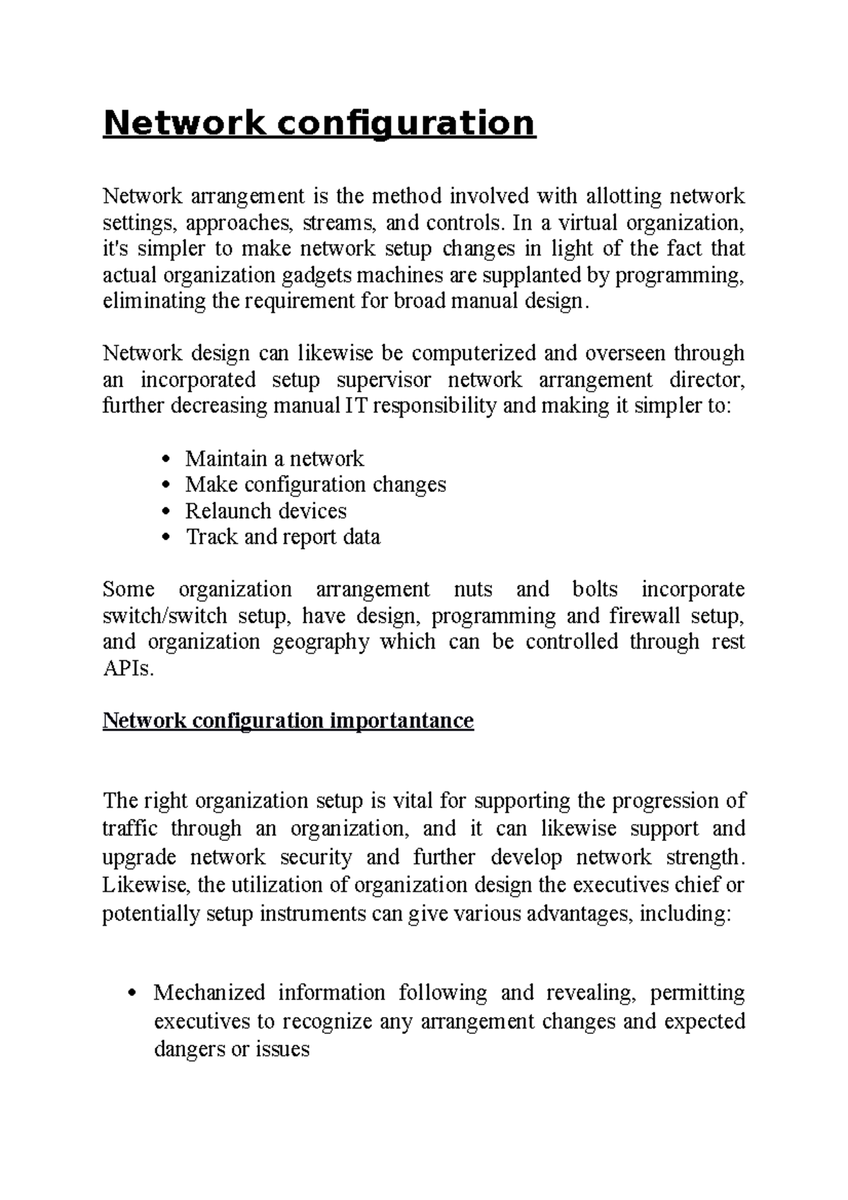 Network configuration - Network configuration Network arrangement is ...