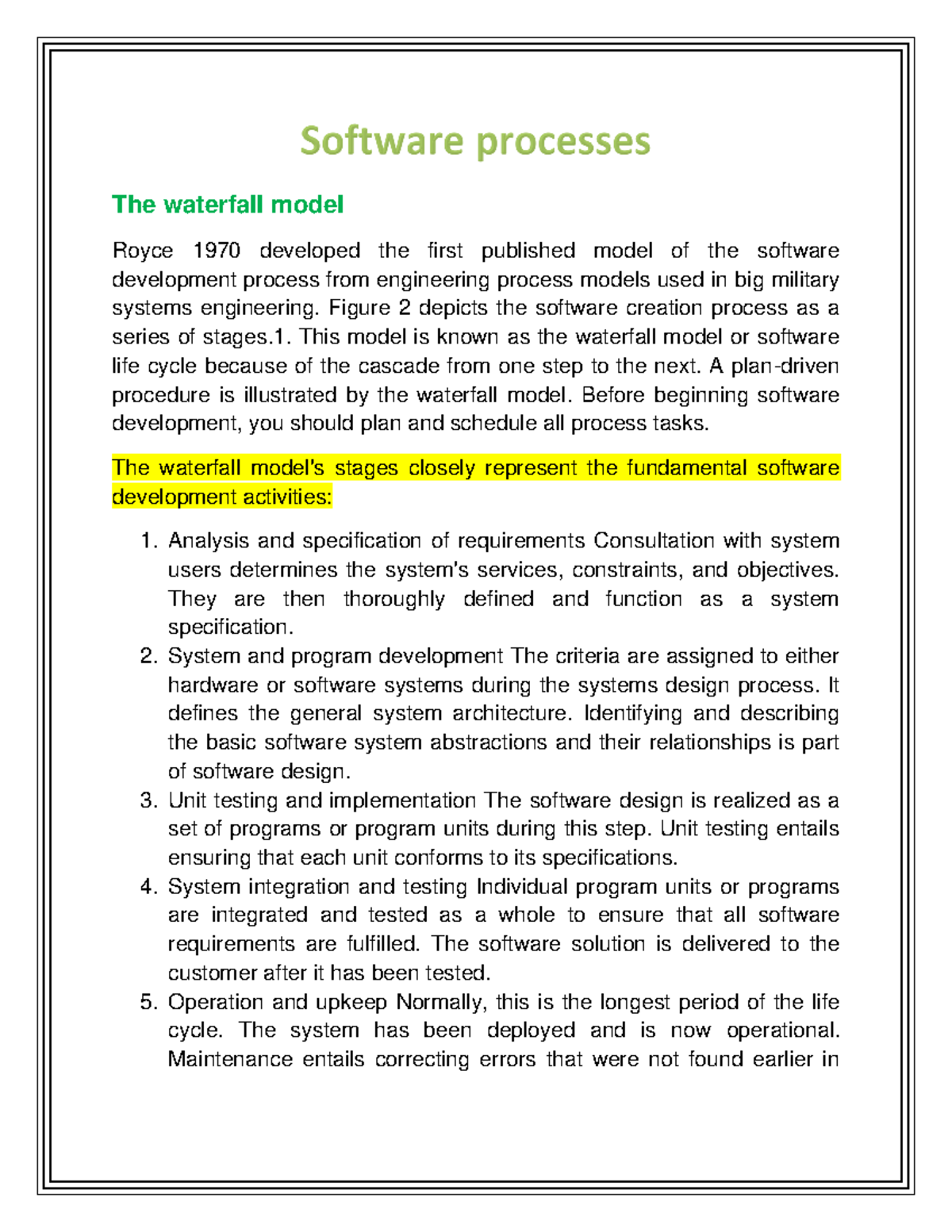 Software Engineering-The waterfall model - The waterfall model Royce ...