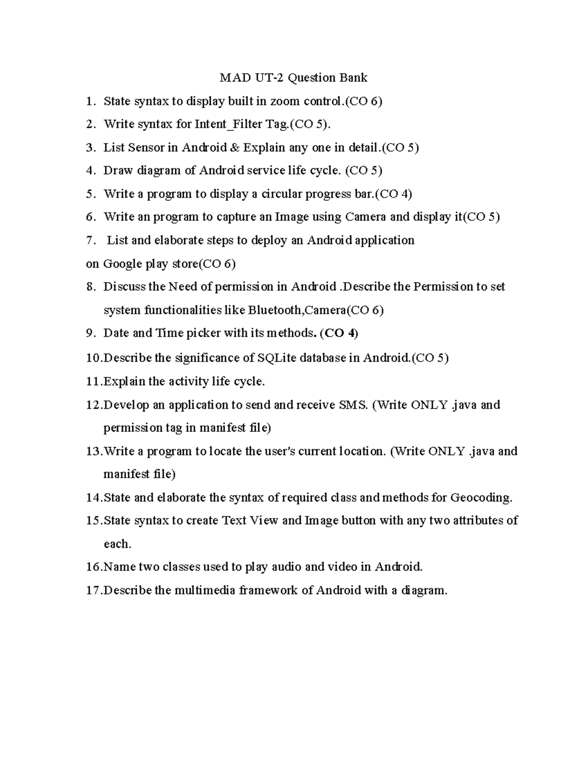 MAD UT-2 Question Bank - Hm - MAD UT-2 Question Bank State syntax to display built in zoom - Studocu
