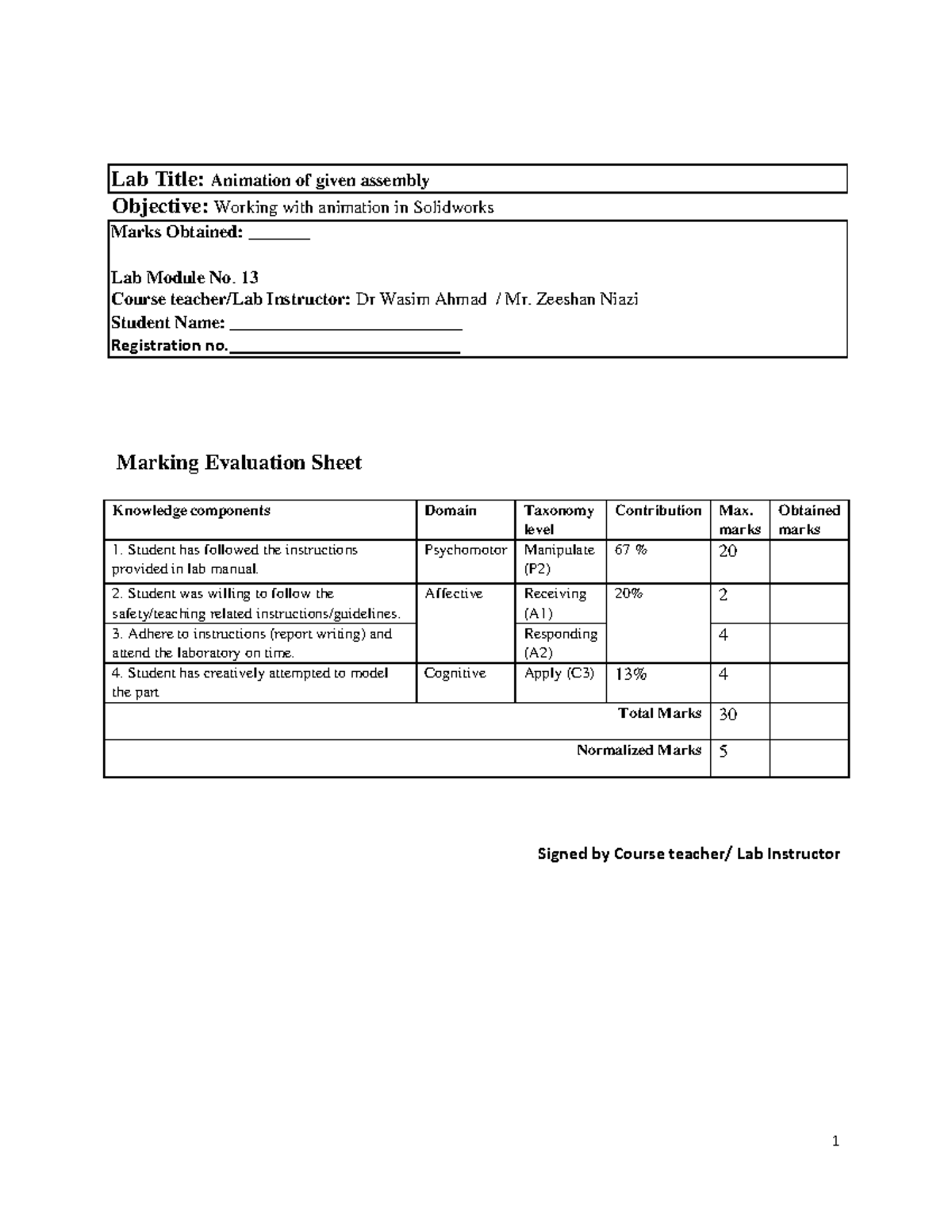 Module 13 - Lab manual. - Lab Title: Animation of given assembly ...