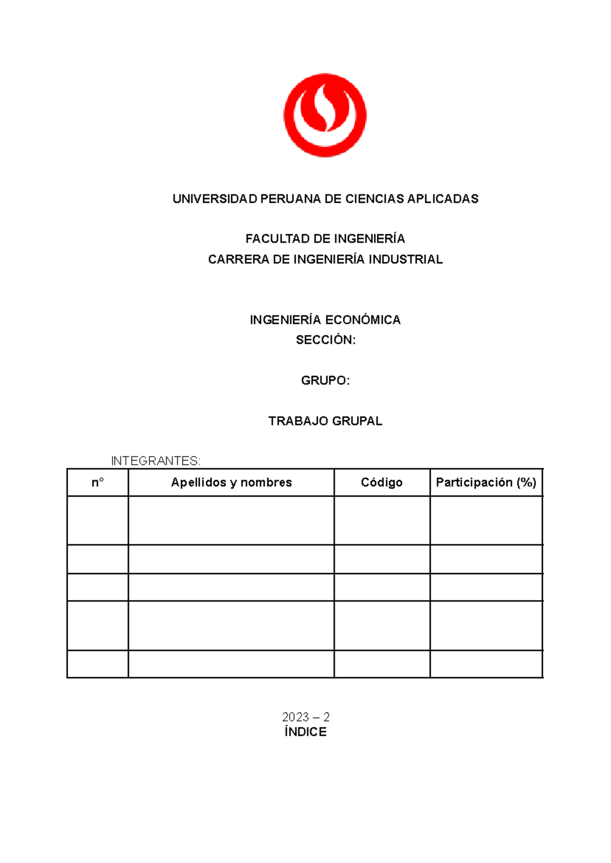 TP ING. Económica - TRABAJO PARCIAL DE INGECO 2023-2 - UNIVERSIDAD ...