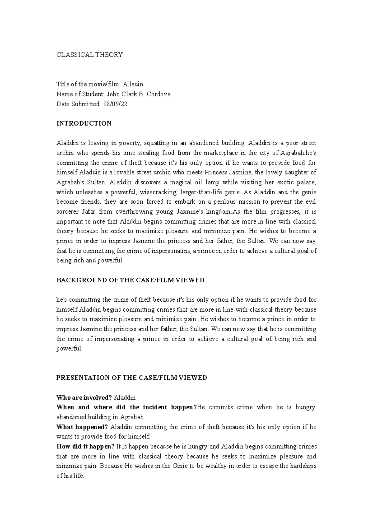 Classical Theory - CLASSICAL THEORY Title of the movie/film: Alladin ...