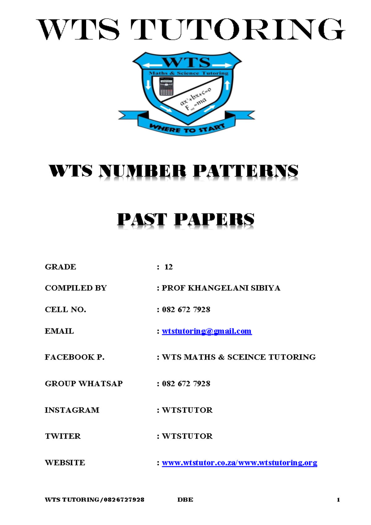 2022 WTS 12 Number Patterns Questions (F) - WTS NUMBER PATTERNS PAST ...