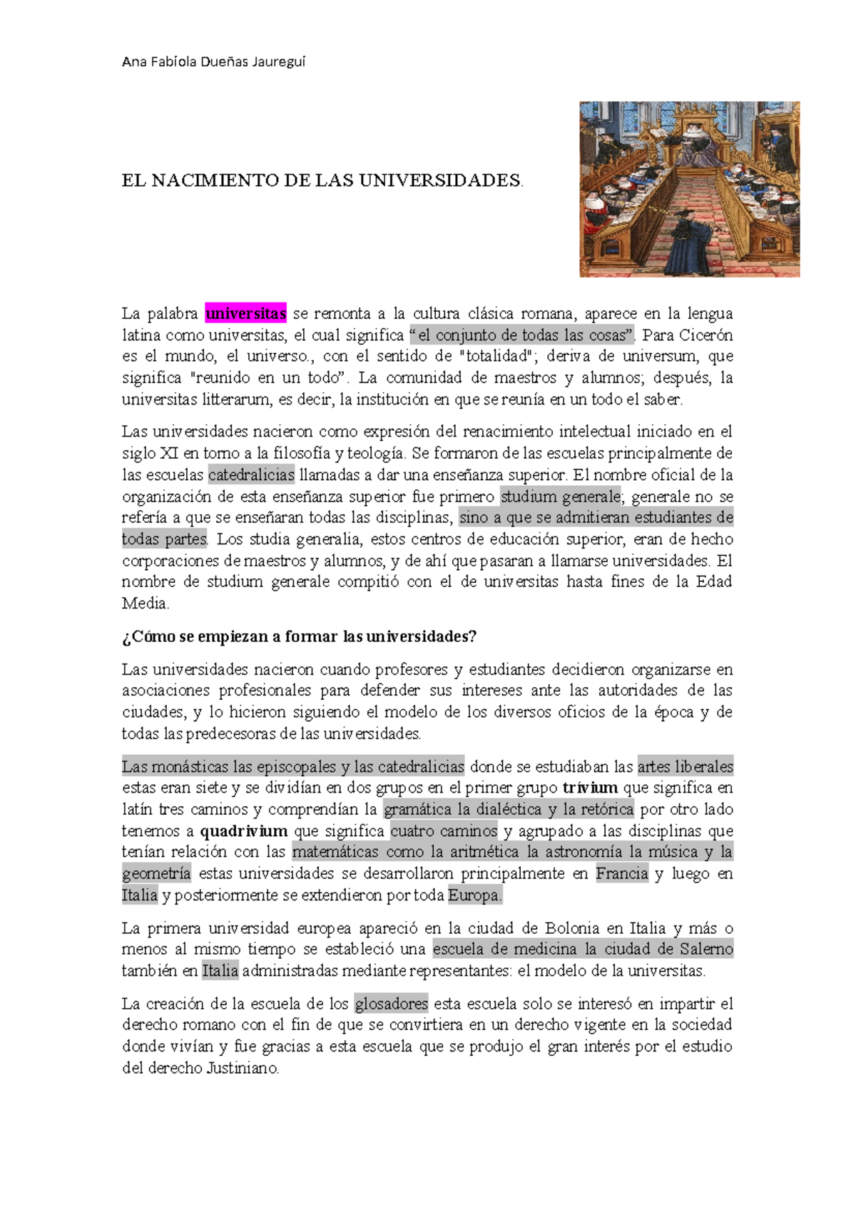 EL Nacimiento DE LAS Universidades - Ana Fabiola Dueñas Jauregui EL ...