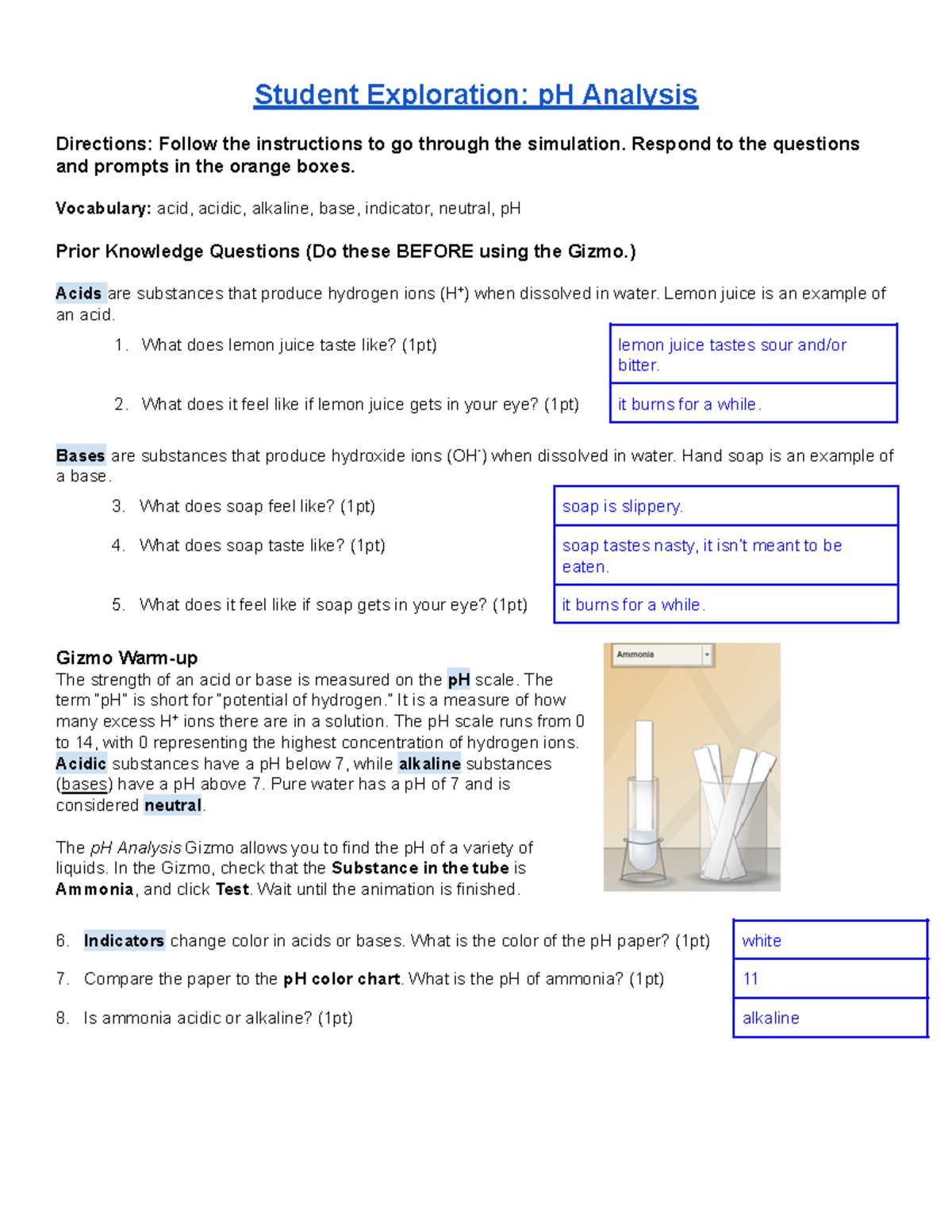 P H Analysis Student Exploration 2021 - Student Exploration: pH ...