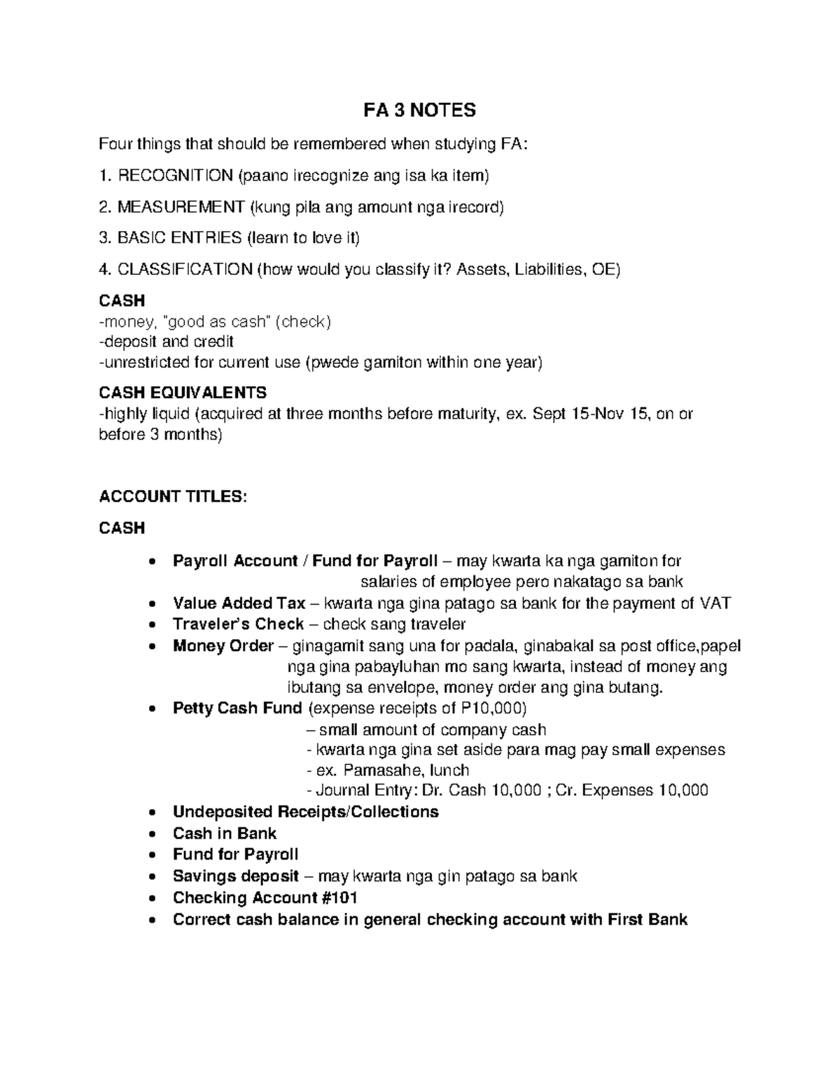 FA 3 Notes - DHUESHCSAOCSOASCJIAJOCJ - FA 3 NOTES Four things that ...