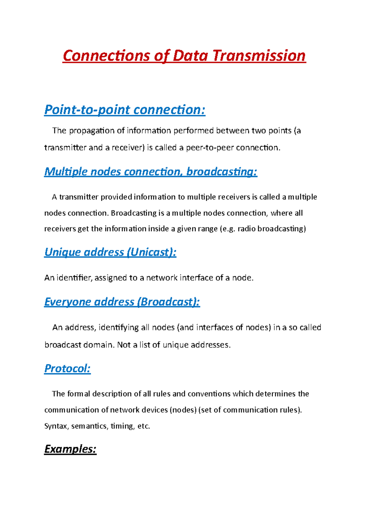 Connections of Data Transmission - Connections of Data Transmission ...