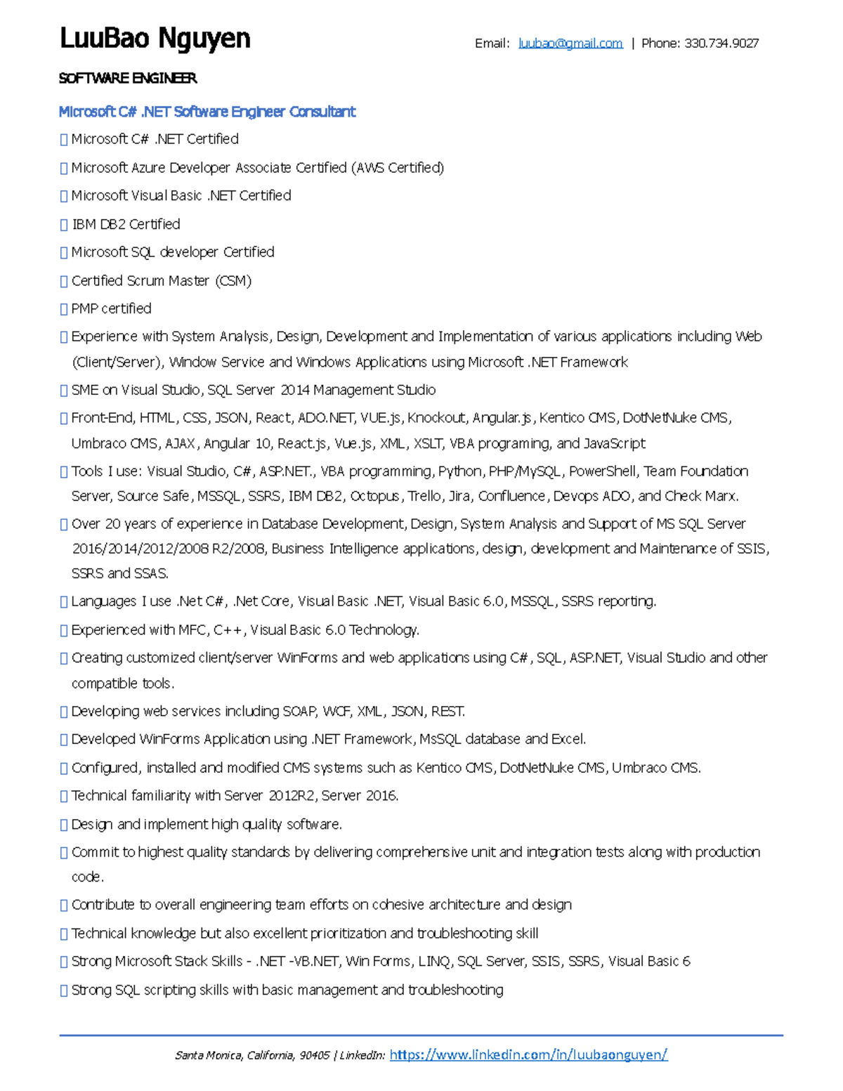 10.21.2022.Luu Bao Nguyen - SOFTWARE ENGINEER Microsoft C# .NET Software Engineer Consultant ...