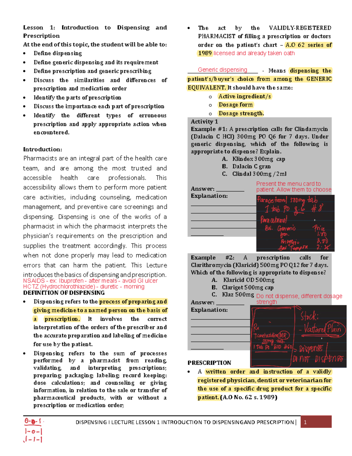 1 - it is a good lesson - Lesson 1: Introduction to Dispensing and ...