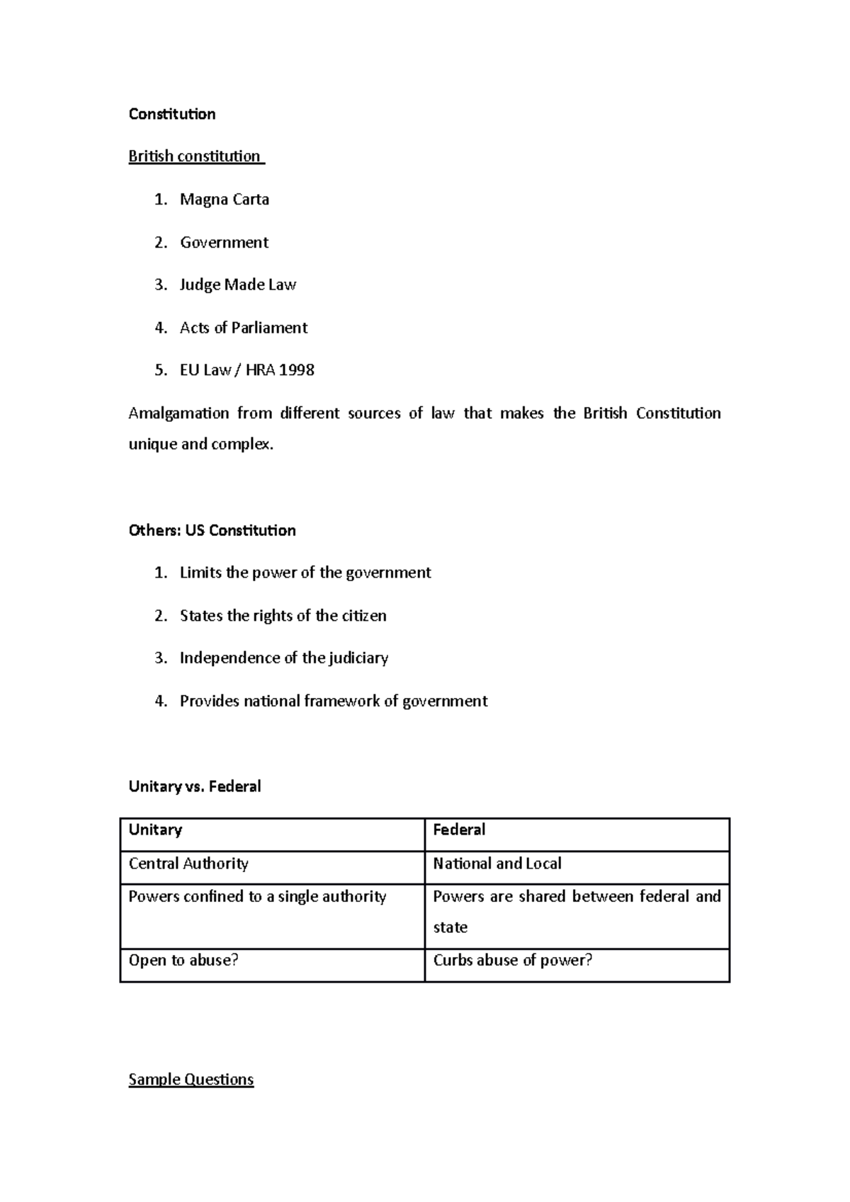 Public Law Tutorial 1 - Constitution - Constitution British ...