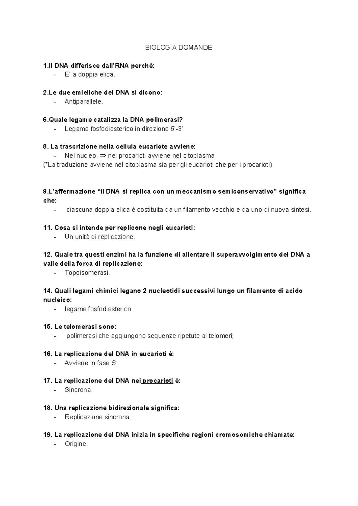 Domande Biologia - Studocu