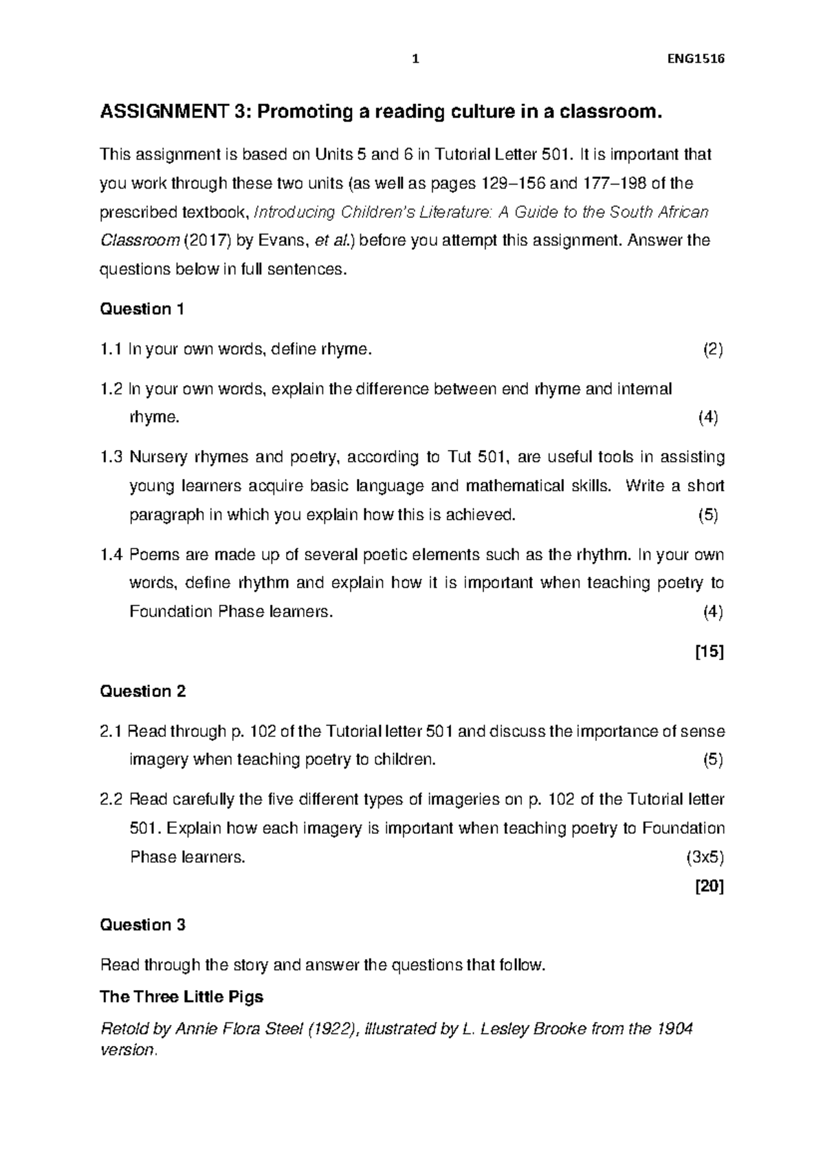ENG1516 2024 Ass03 - Question paper for English 1516 - ASSIGNMENT 3 ...