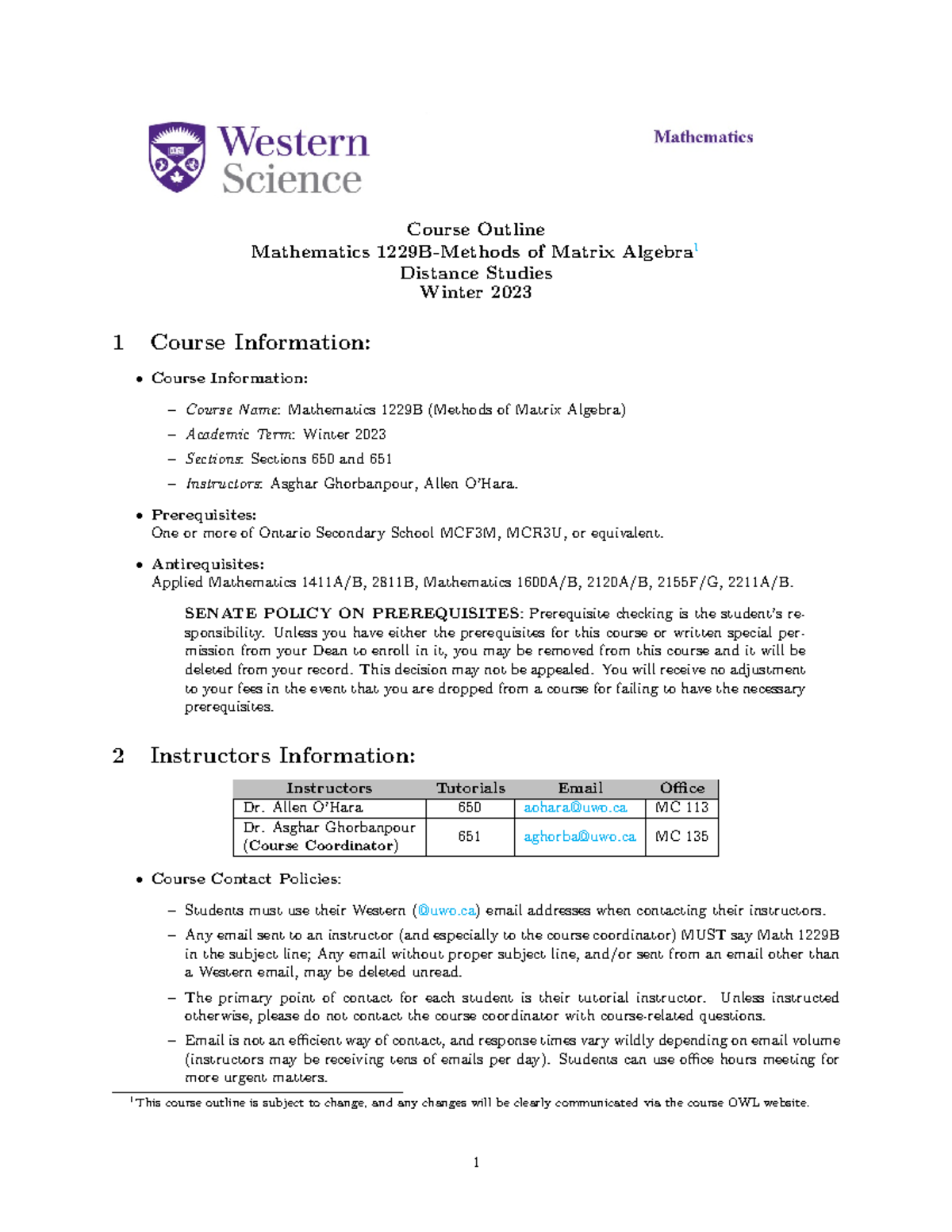 Math 1229 B Winter 2023 - Course outline for 23 - Course Outline ...