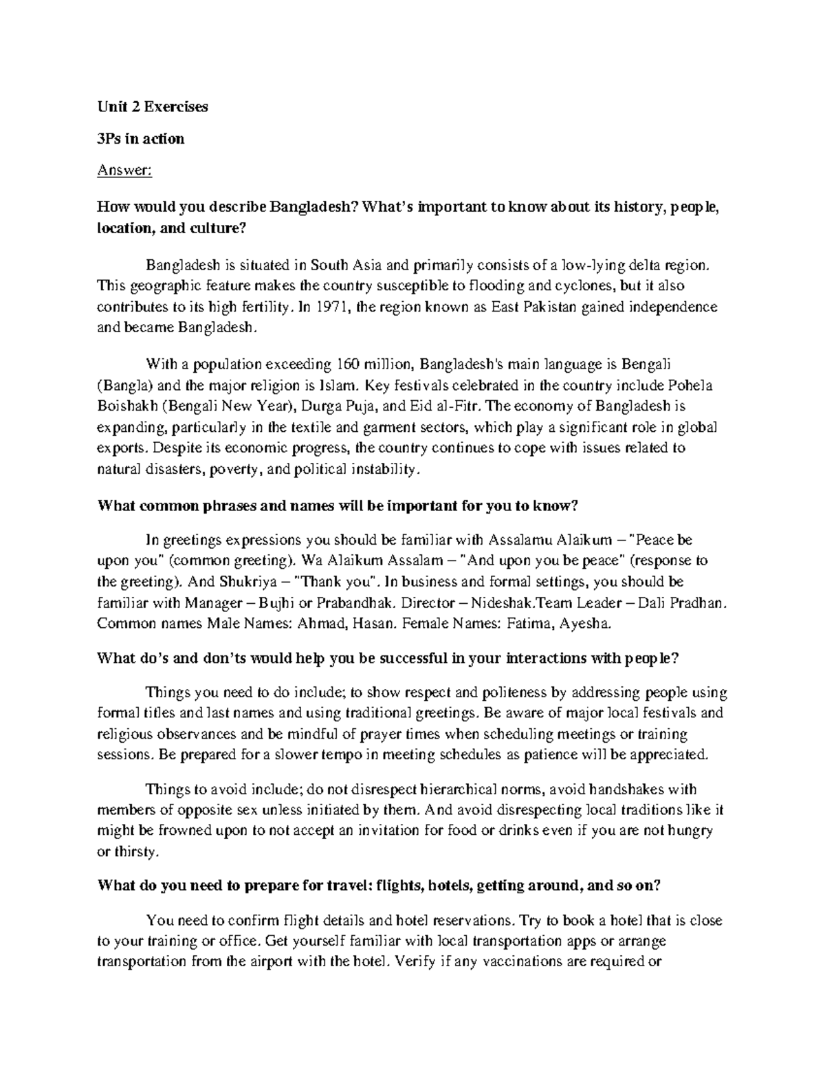 Unit Excercise 2 - Unit 2 - Unit 2 Exercises 3Ps in action Answer: How would you describe - Studocu