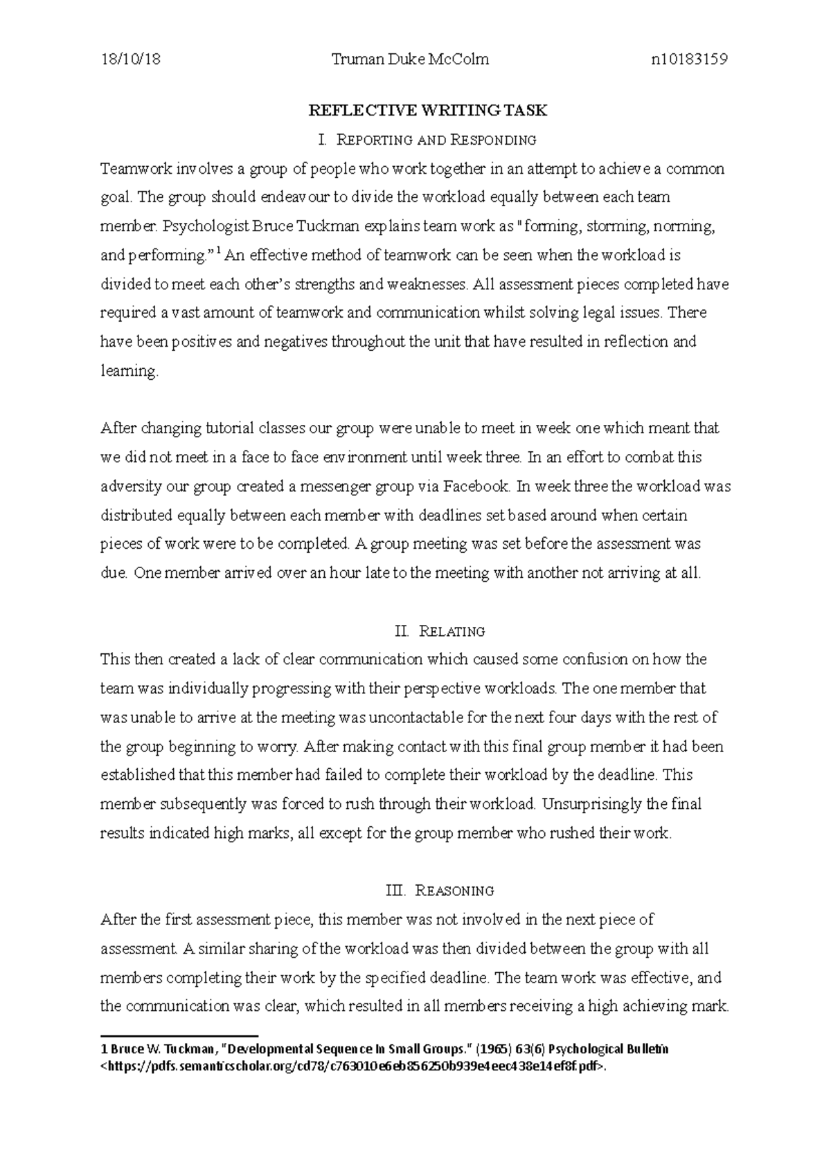 Reflective Writing Task - Truman Duke McColm n10183159 REFLECTIVE ...