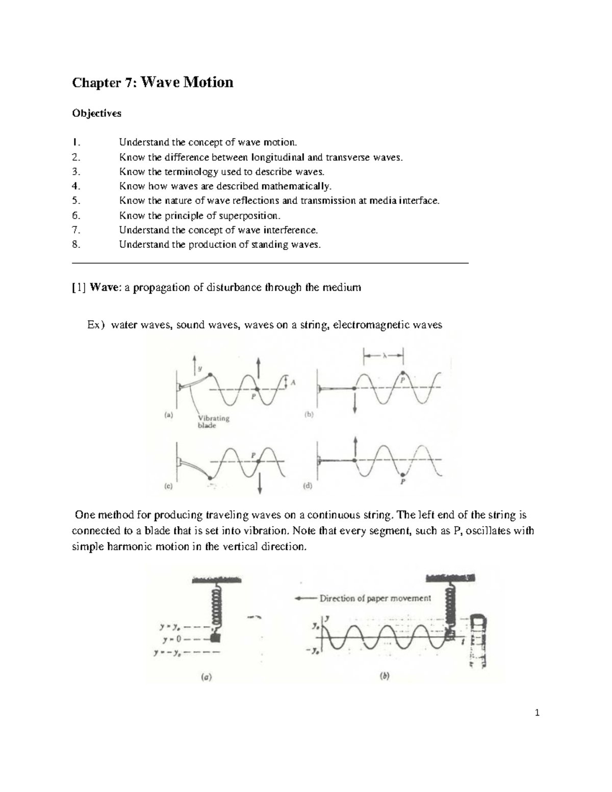Chapter 7 - Practice Materials - Chapter 7: Wave Motion Objectives ...