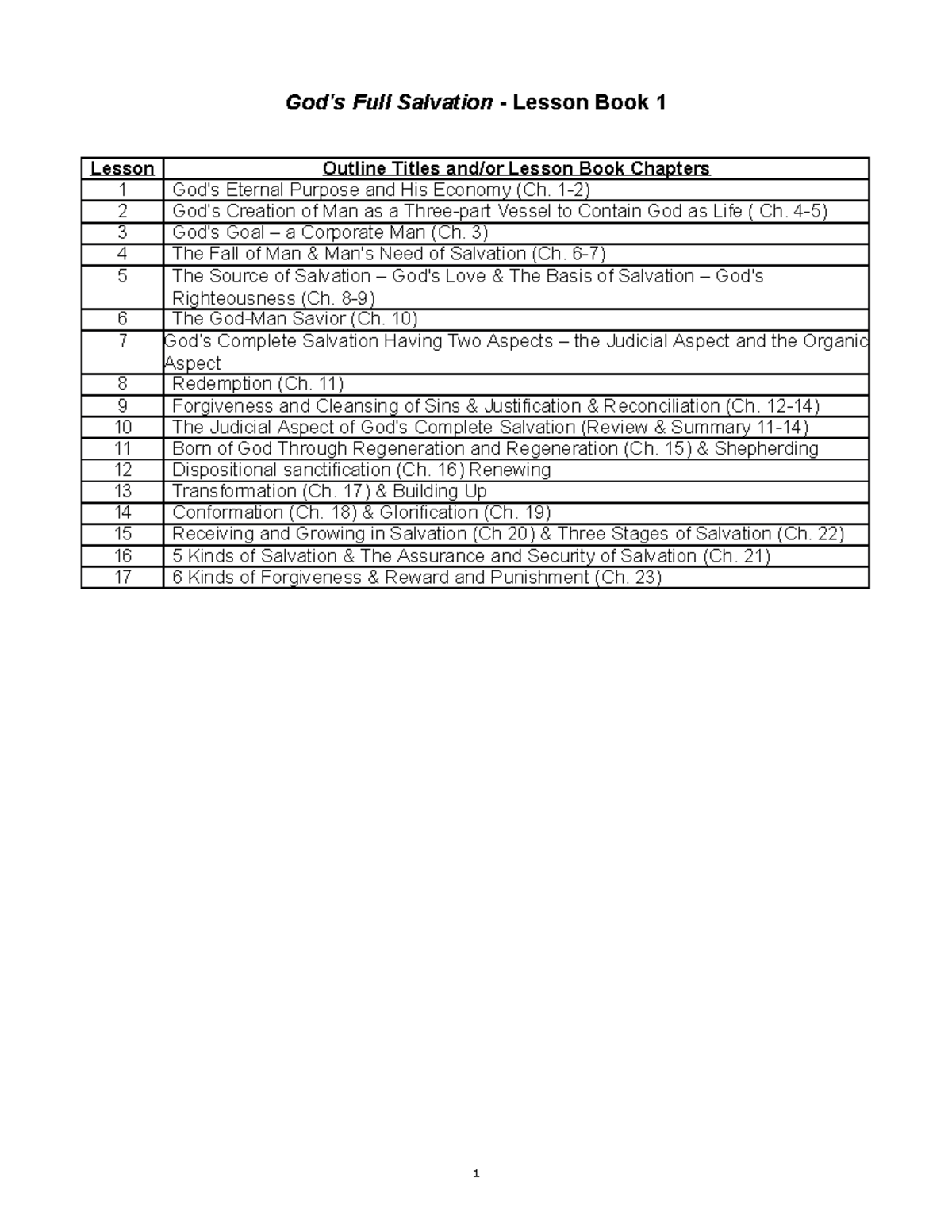 Gods Full Salvation Outlines - God's Full Salvation - Lesson Book 1 ...