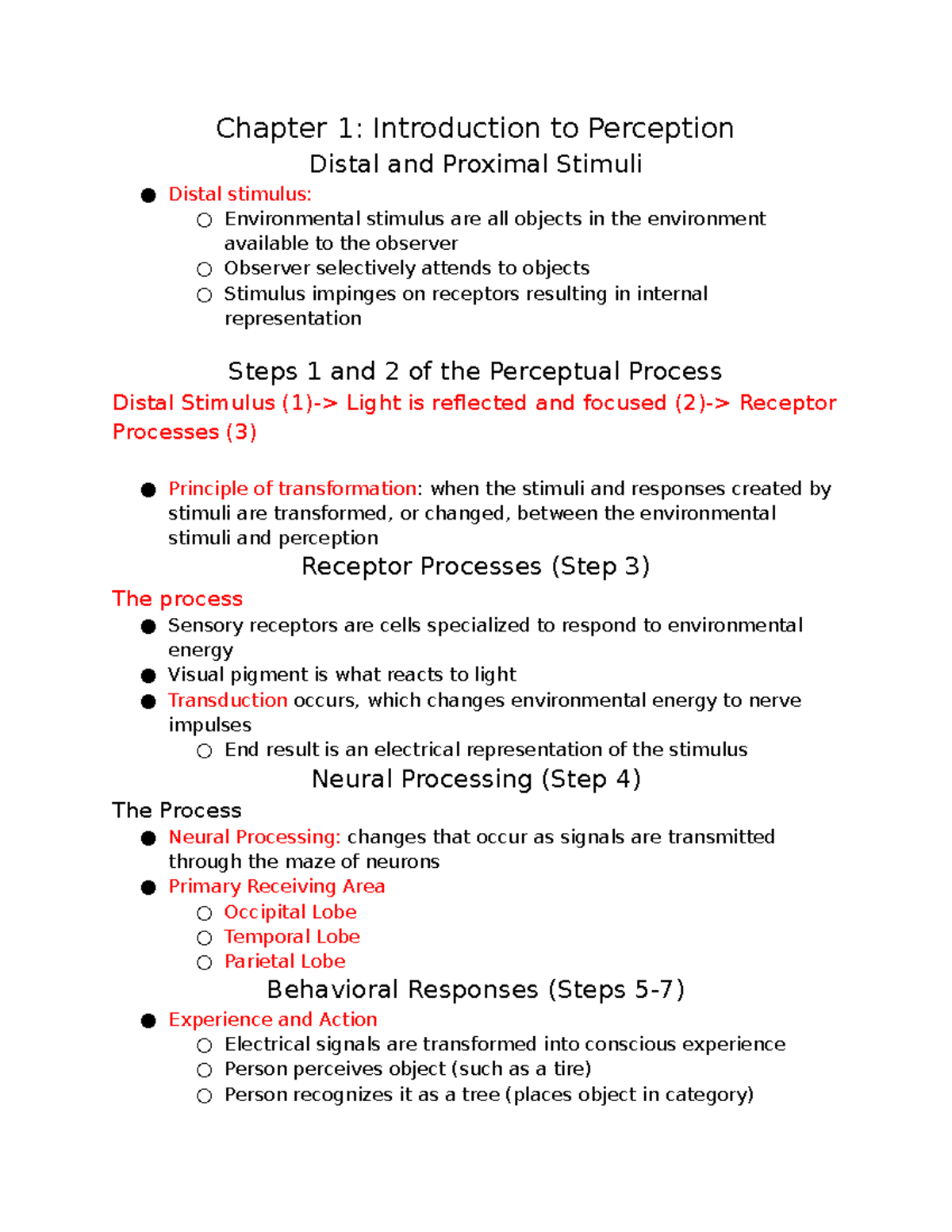 PSYC 406 Chapter 1 Notes - Chapter 1: Introduction to Perception Distal ...