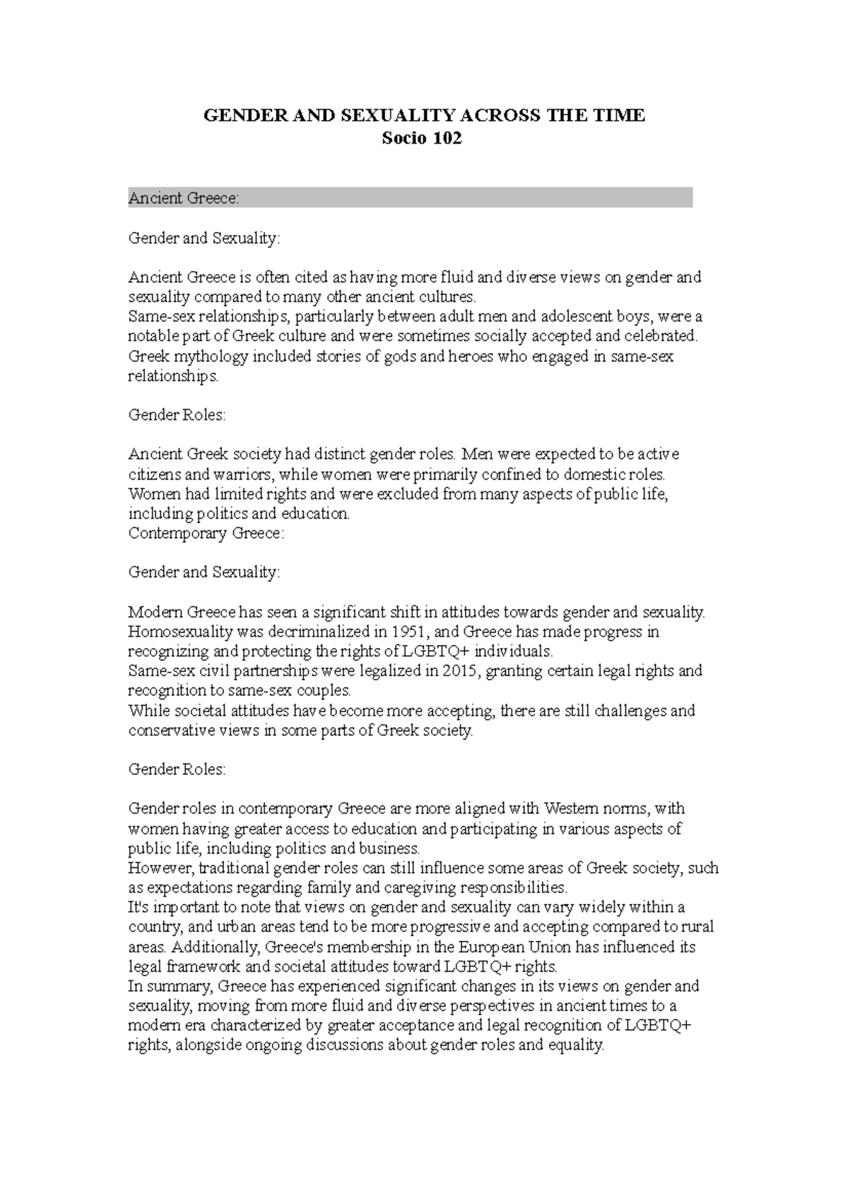 Gender AND Sexuality Across THE TIME handout words - GENDER AND ...