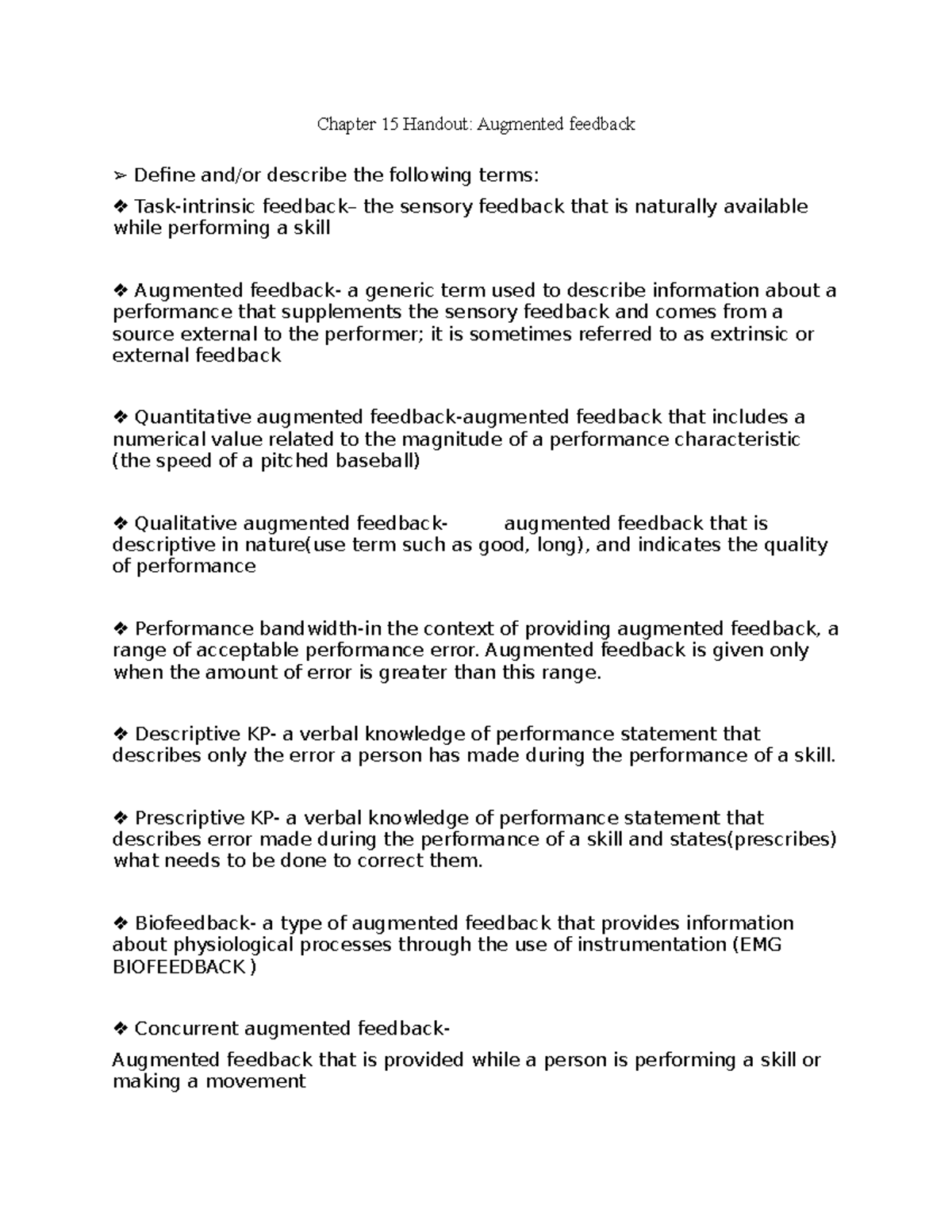 Chapter 15 Handout -1 copy - Chapter 15 Handout: Augmented feedback ...