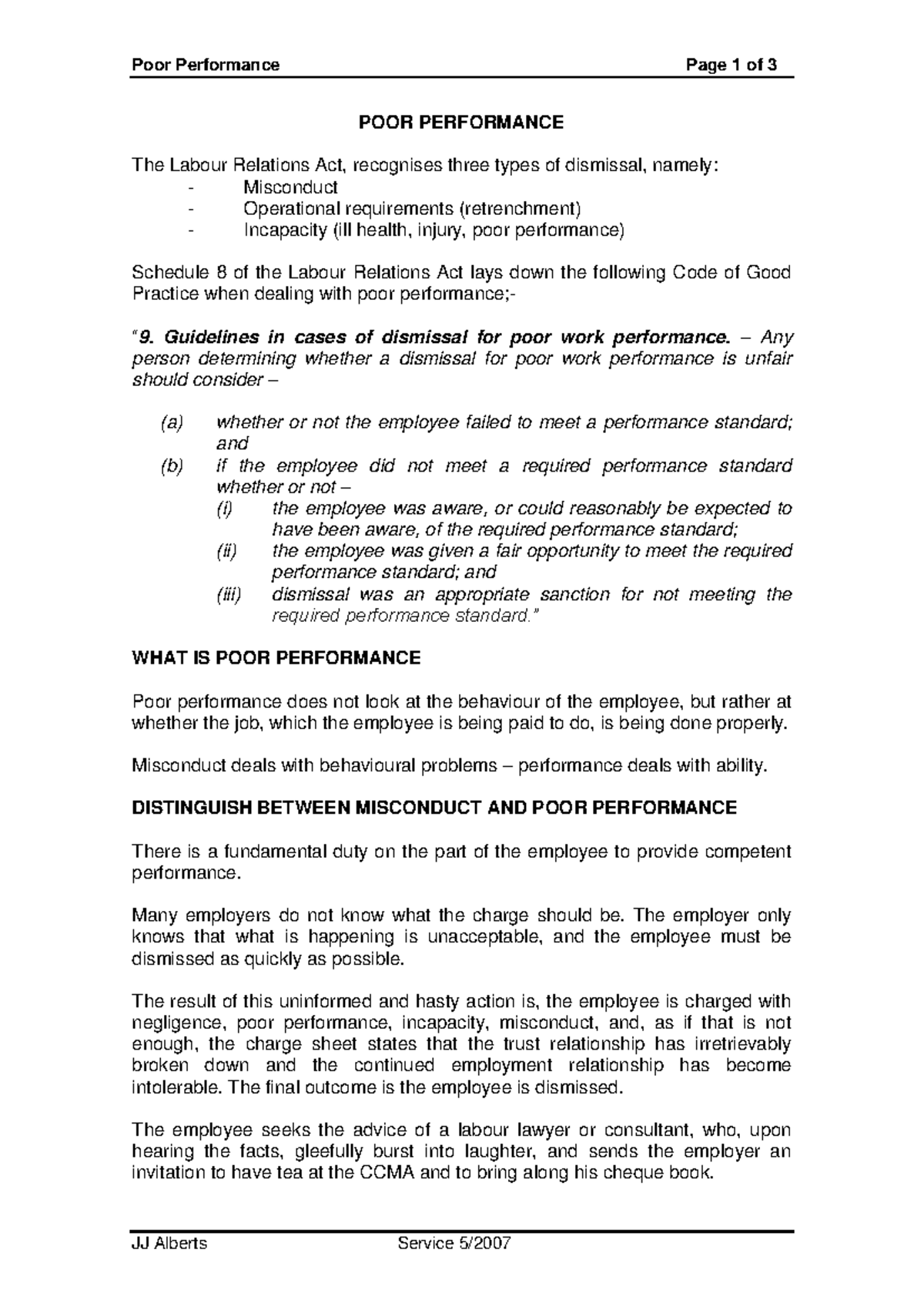 Poor Performance service 5 07 - Poor Performance Page 1 of 3 JJ Alberts ...