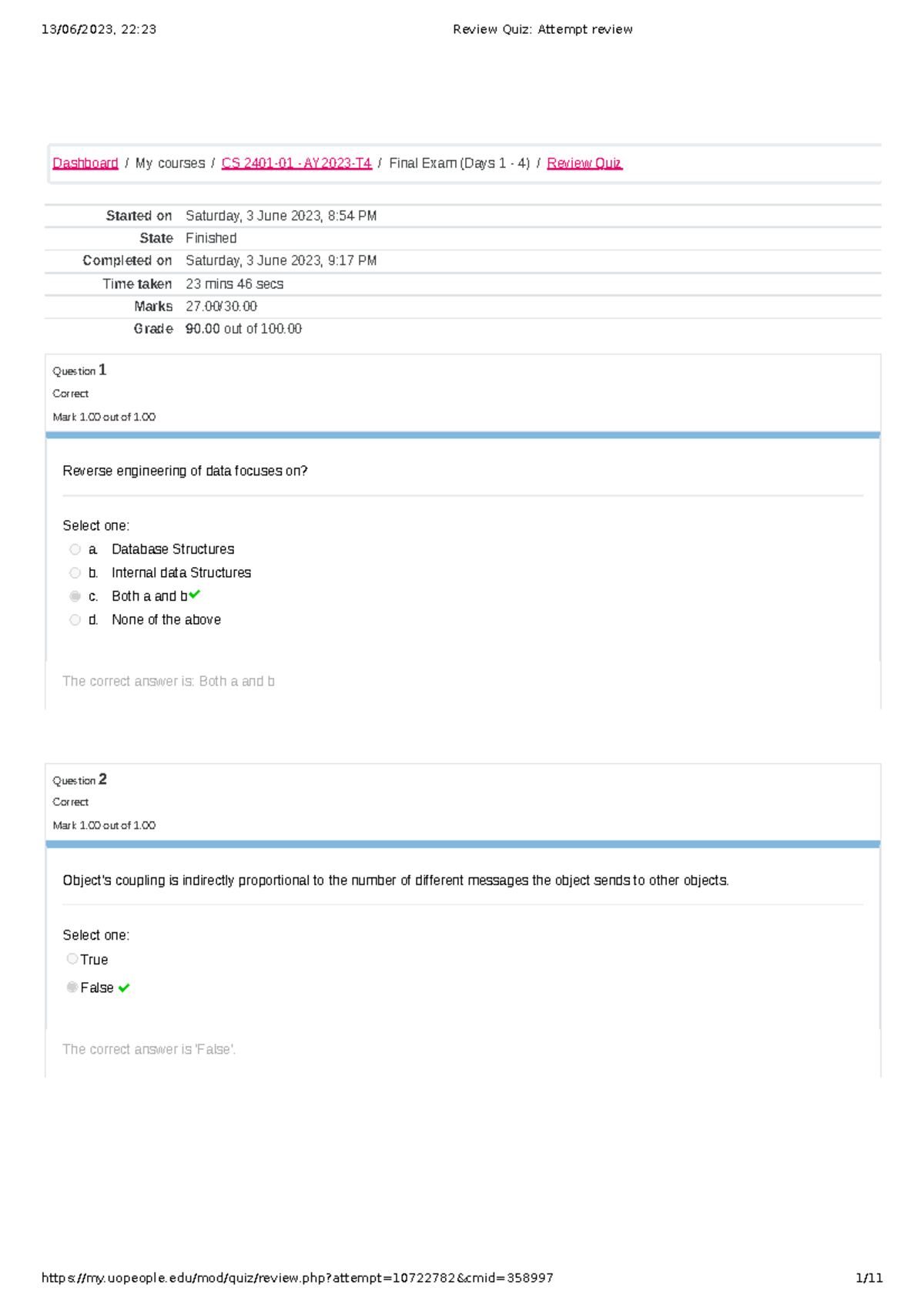 Review Quiz review CS 2401-01 Software Engineering 1 - Started on ...