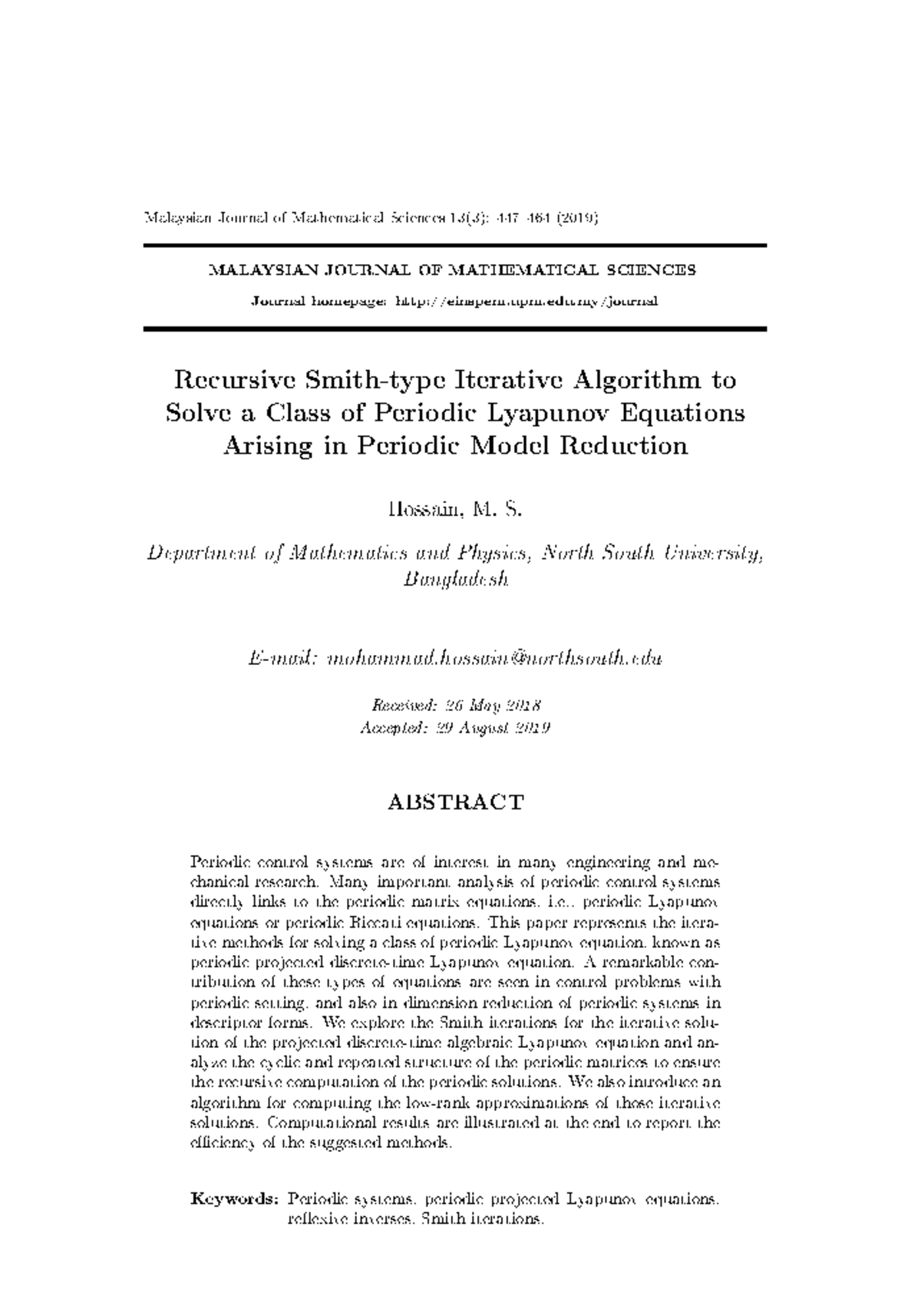 Recursive Smith-type Iterative Algorithm to Solve a Class of Periodic Lyapunov Equations Arising ...