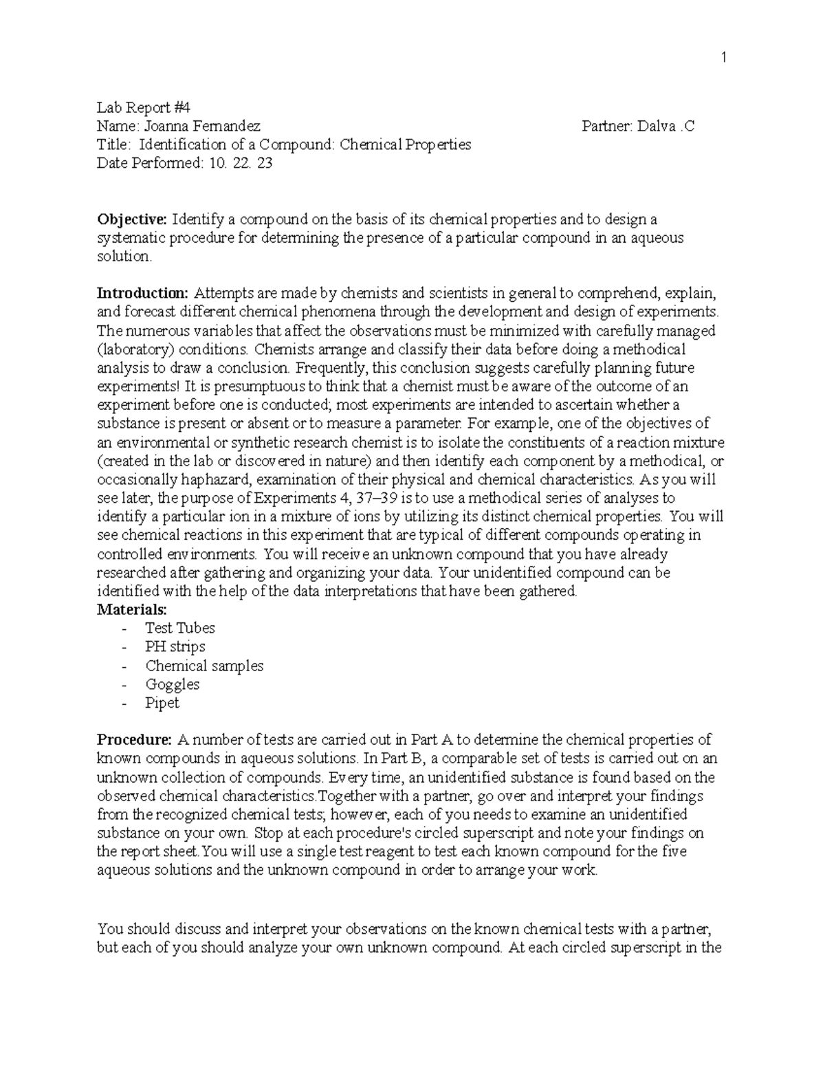 LAB REP 4 - its an assignment - Lab Report Name: Joanna Fernandez Partner: Dalva .C Title: - Studocu