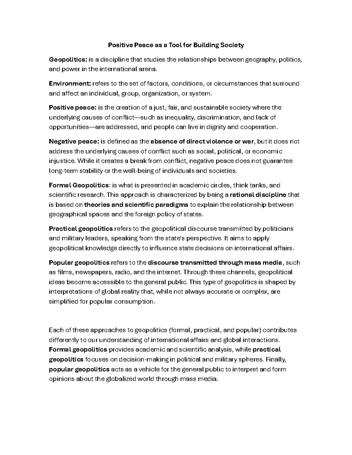 Positive Peace as a Tool for Building Society - Positive Peace as a ...