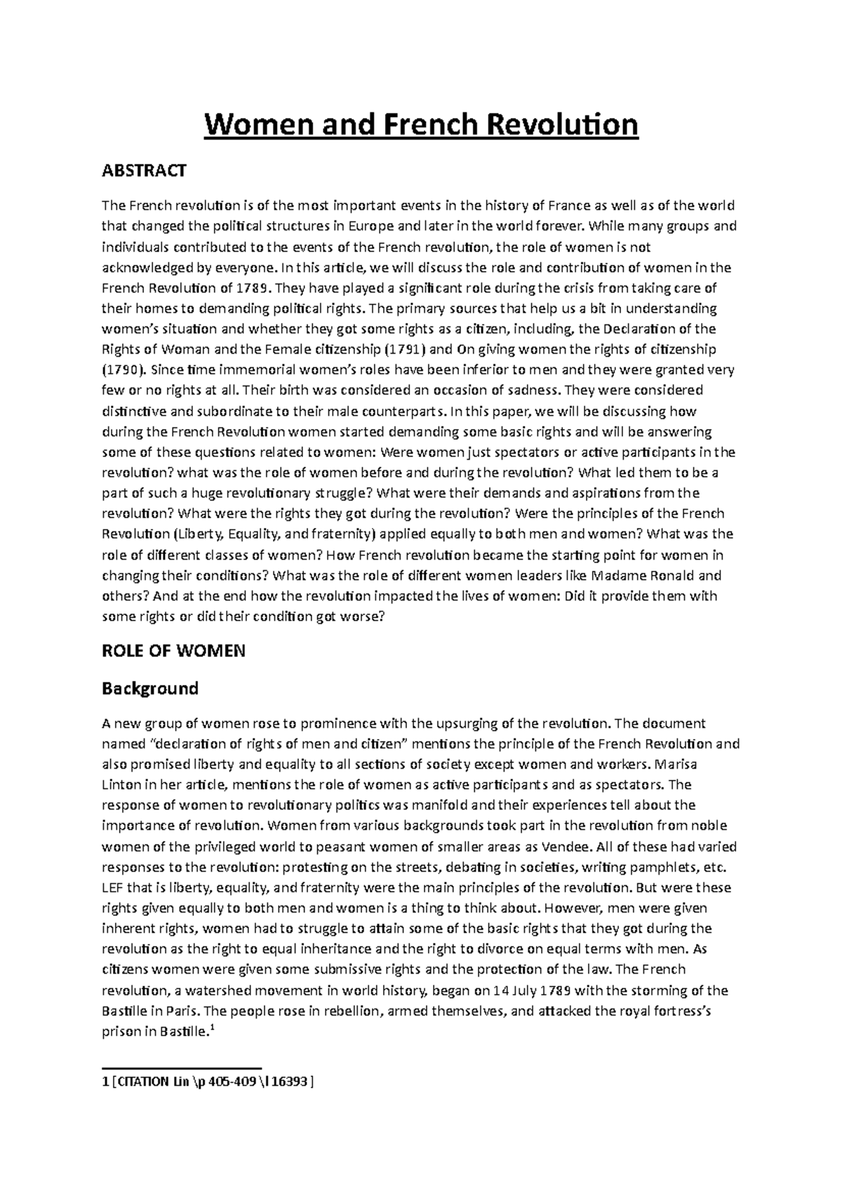 Women and French Revolution - Women and French Revolution ABSTRACT The ...