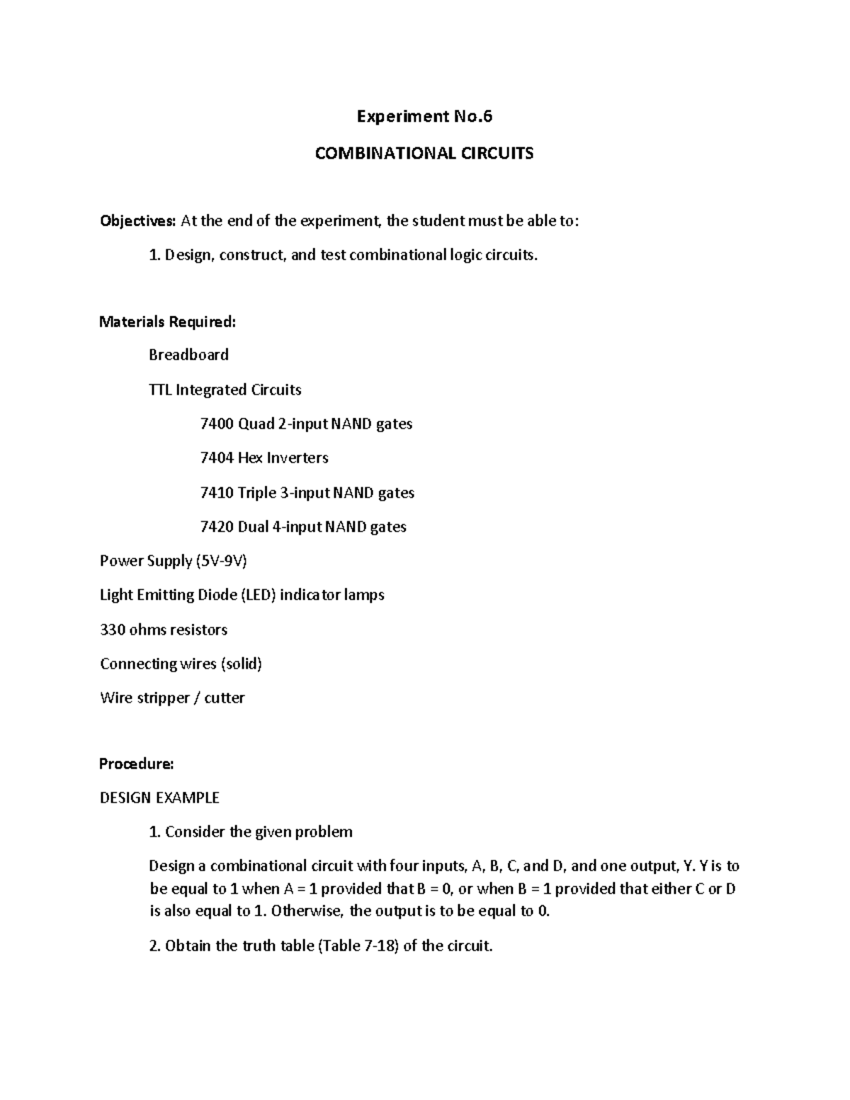 Ramirez Jedd Experiment-6 - Experiment No. COMBINATIONAL CIRCUITS Objectives: At the end of the ...